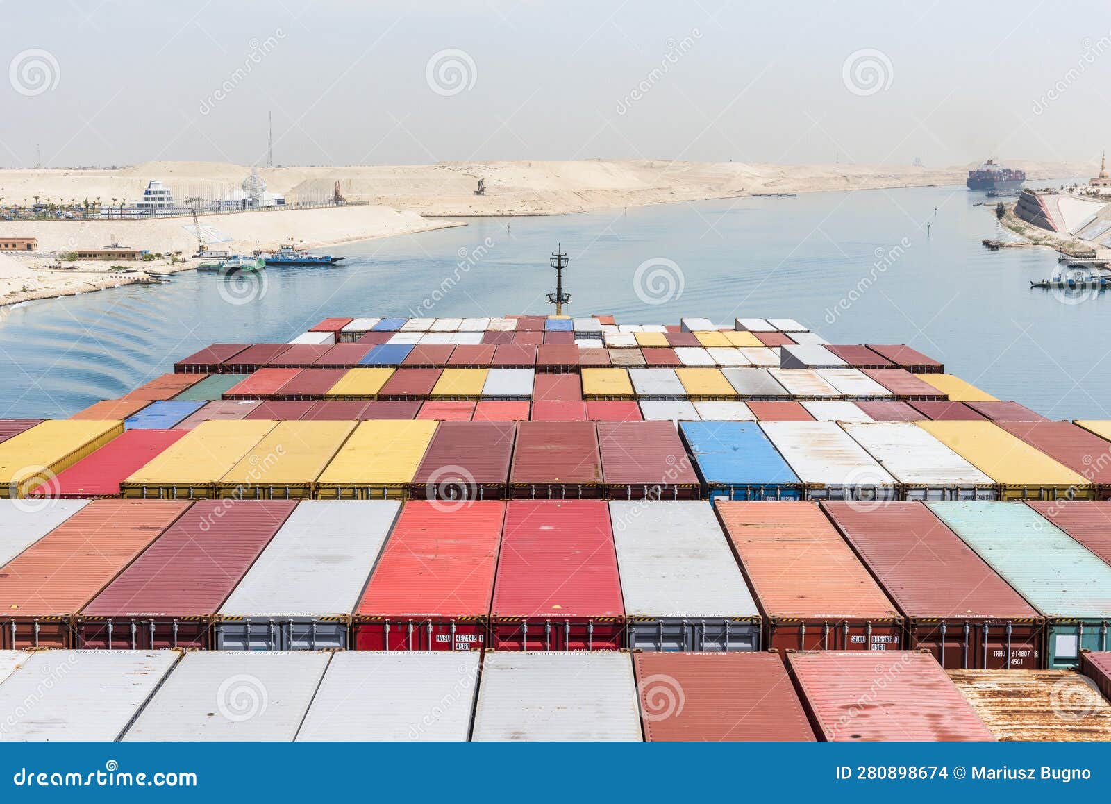 View on the Containers Loaded on Deck of Cargo Ship. Vessel is ...