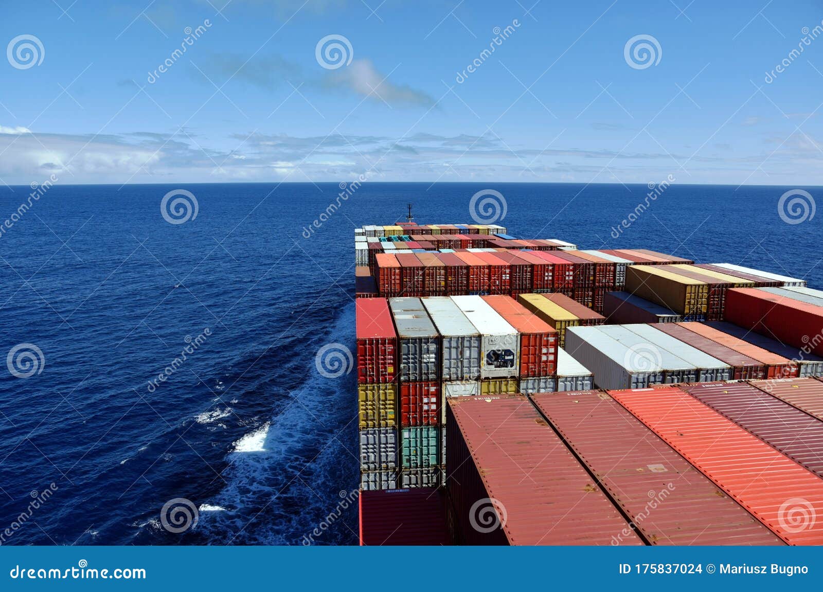 View on the Containers Loaded on Deck of the Large Cargo Ship. Stock ...