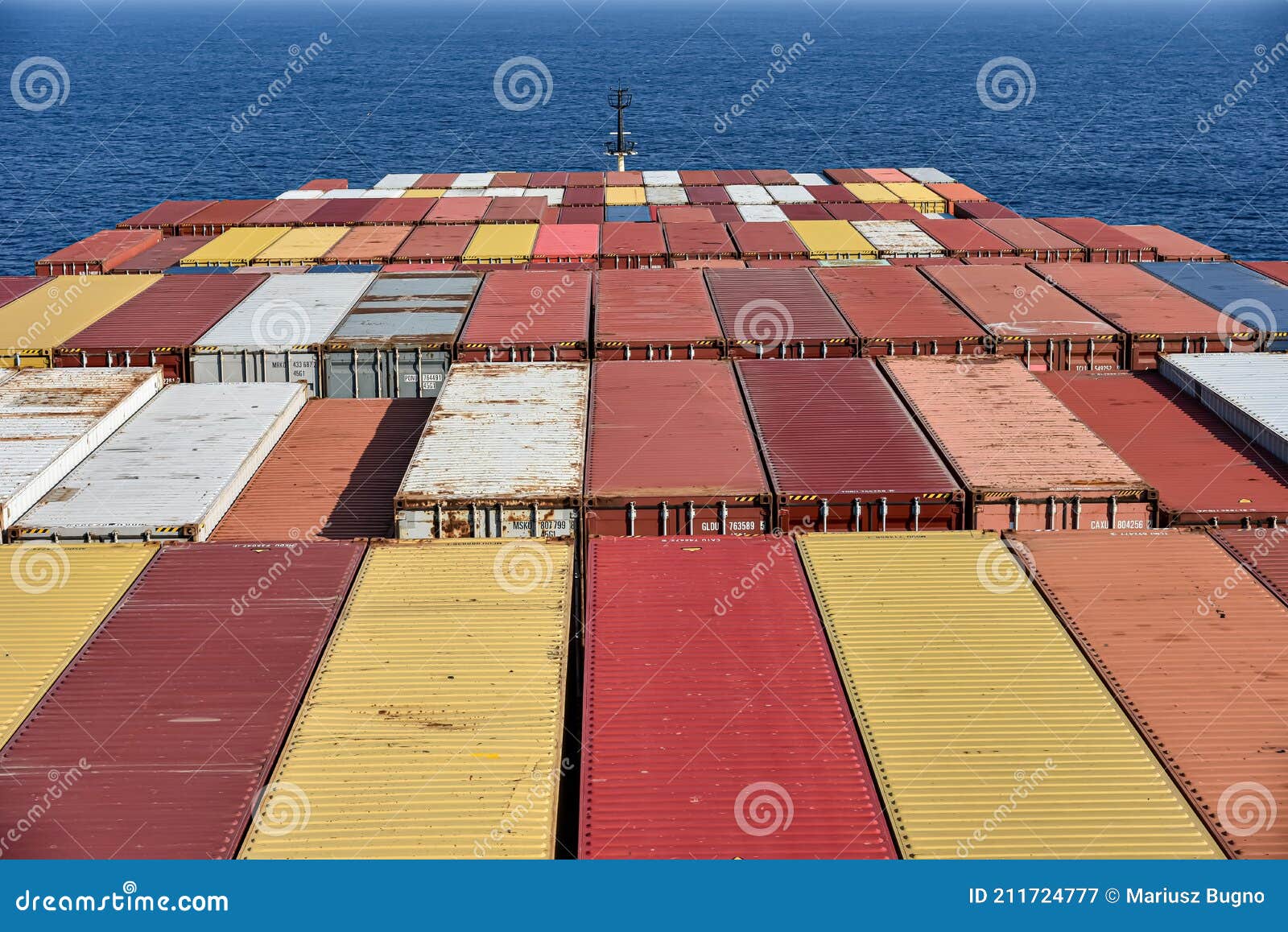Container Ship Sailing through Calm Blue Ocean. Stock Image - Image of ...