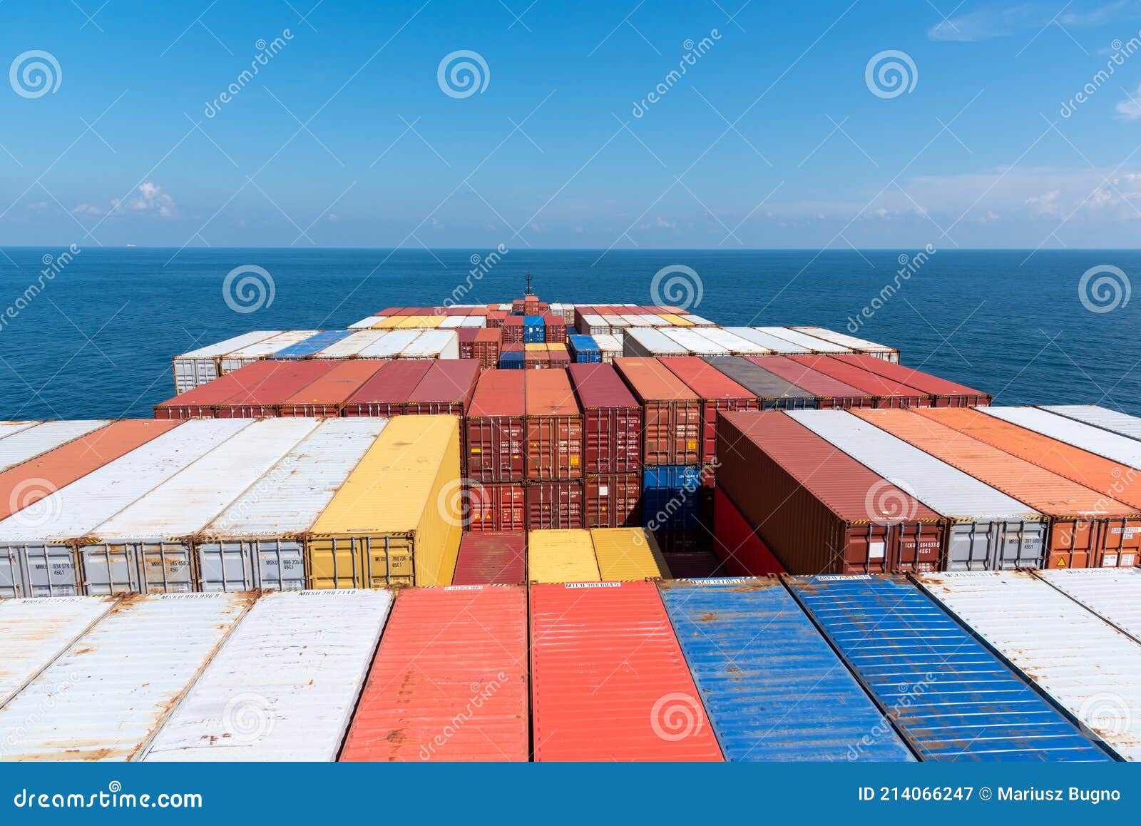 View on the Containers Loaded on Deck of the Large Cargo Ship. Stock ...