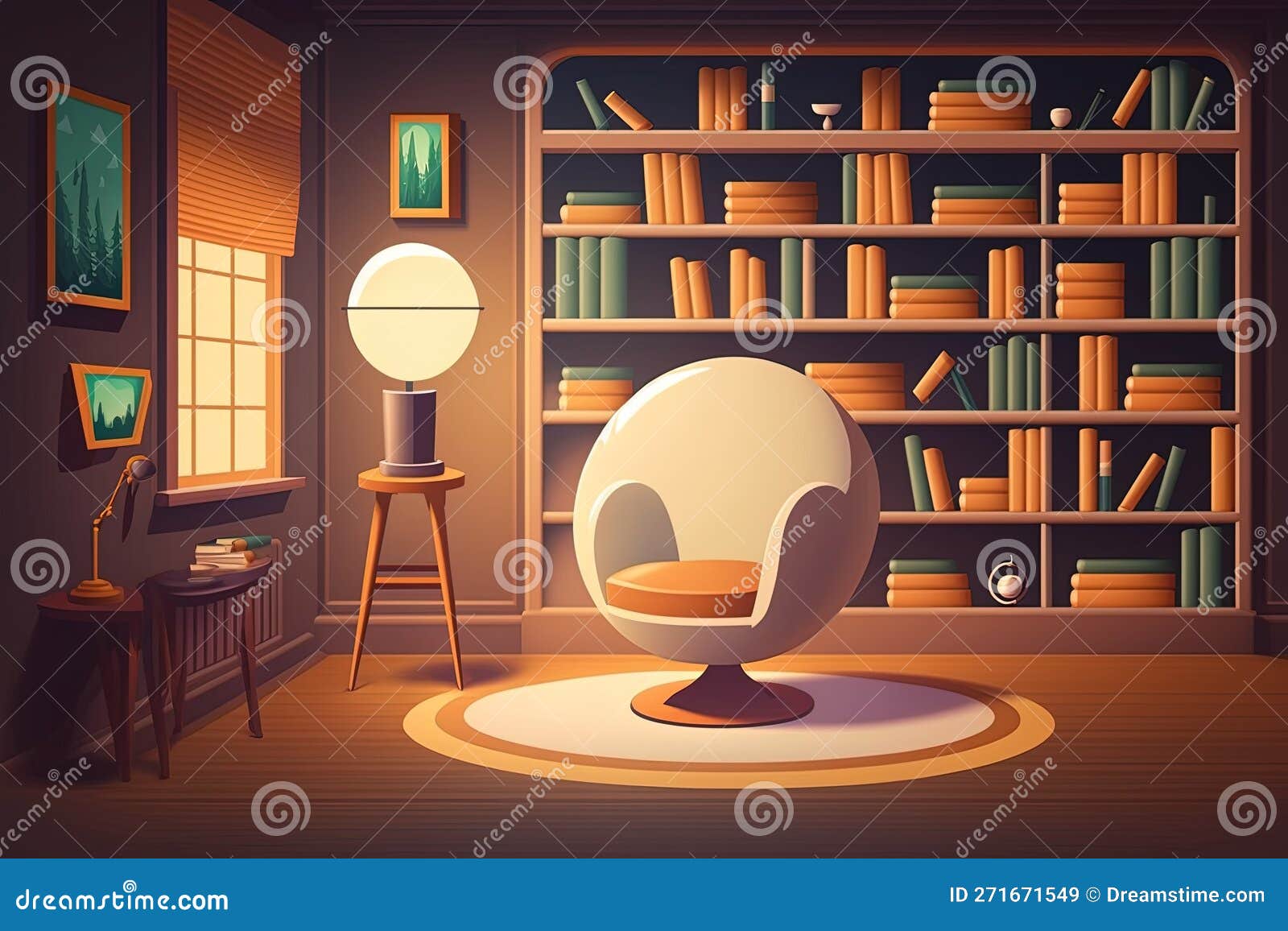 View of a Contemporary Librarys Empty Reading Room Stock Illustration ...