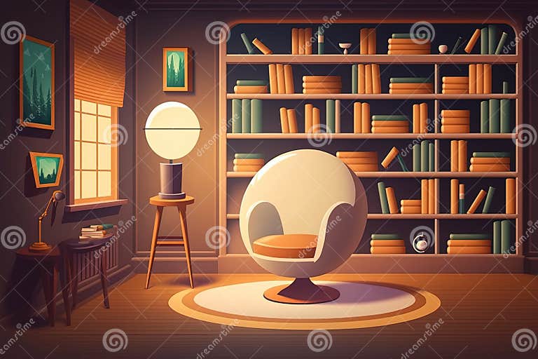 View of a Contemporary Librarys Empty Reading Room Stock Illustration ...