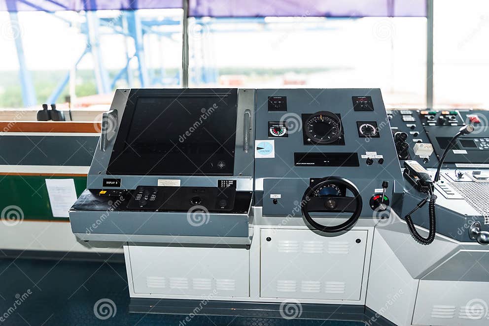 View of the Control Console of the Cargo Container Ship. Stock Image ...