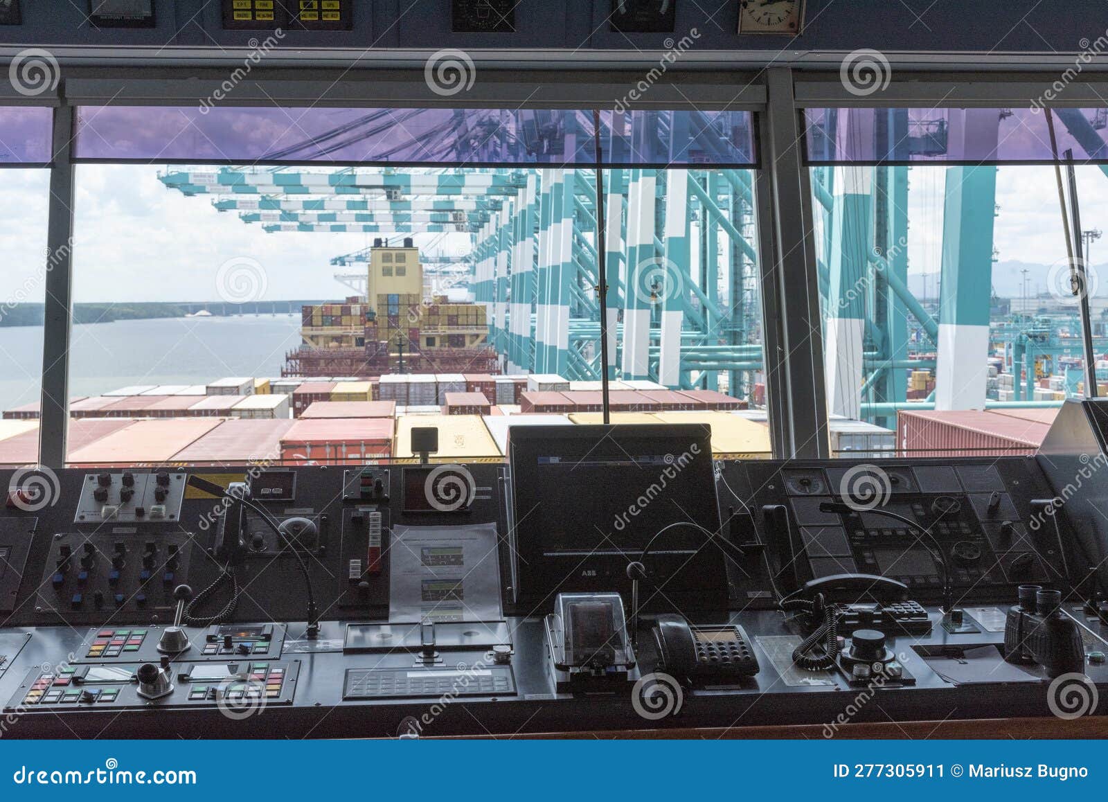 View on the Control Console of the Container Ship. Stock Image - Image ...