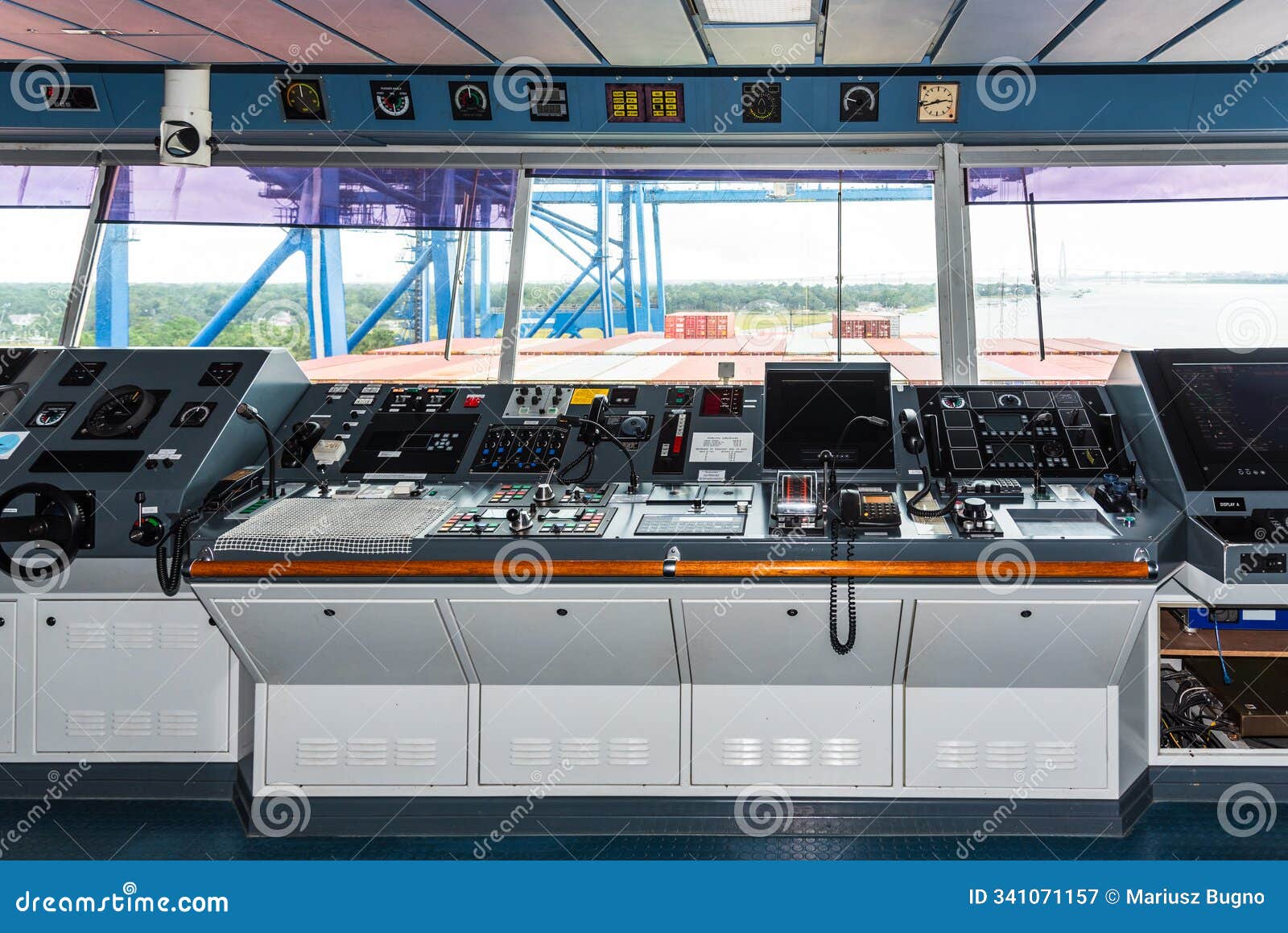 View of the Control Console on the Navigational Bridge of the Cargo ...