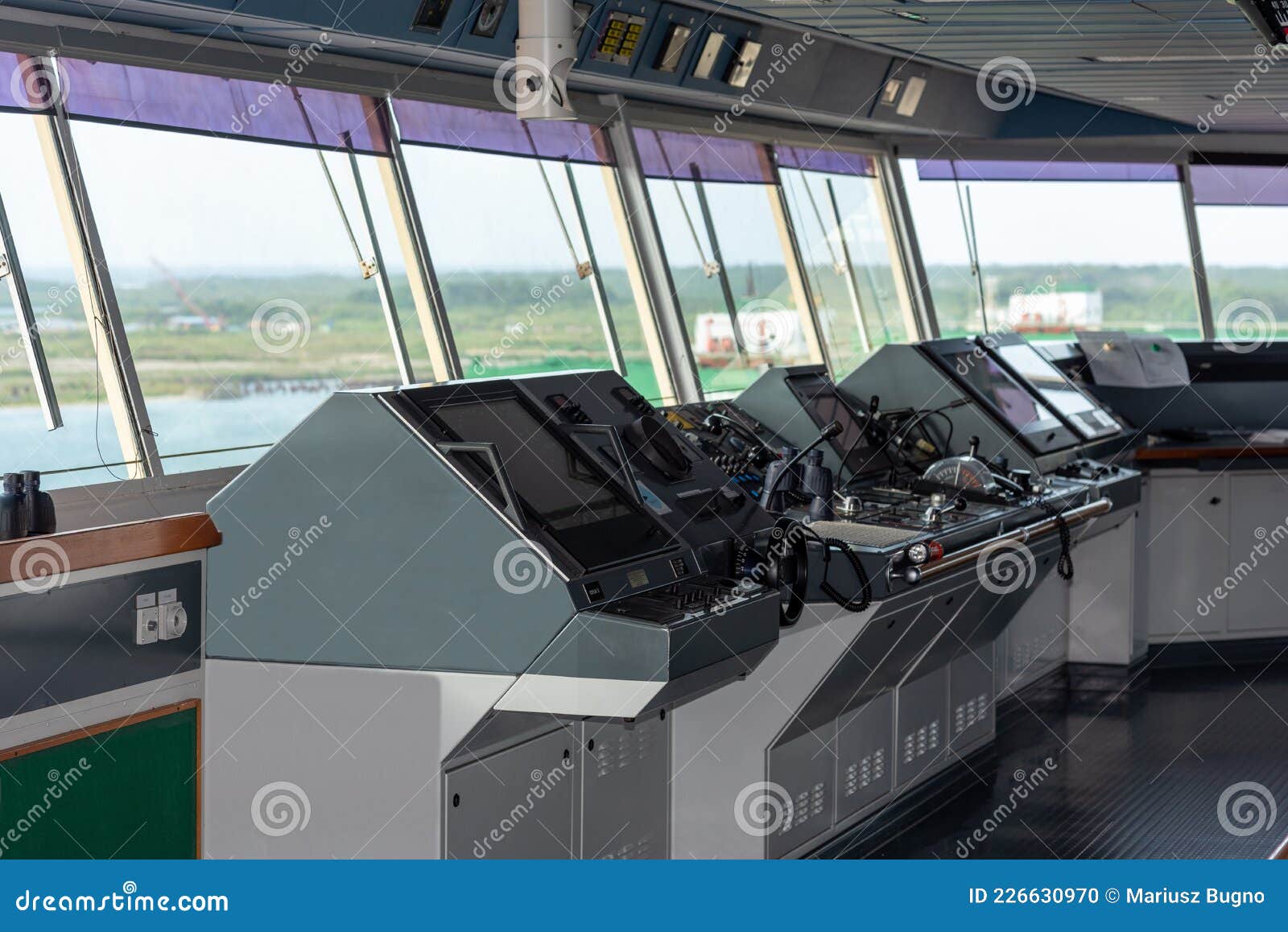 View of the Control Console on the Navigational Bridge of the Cargo ...