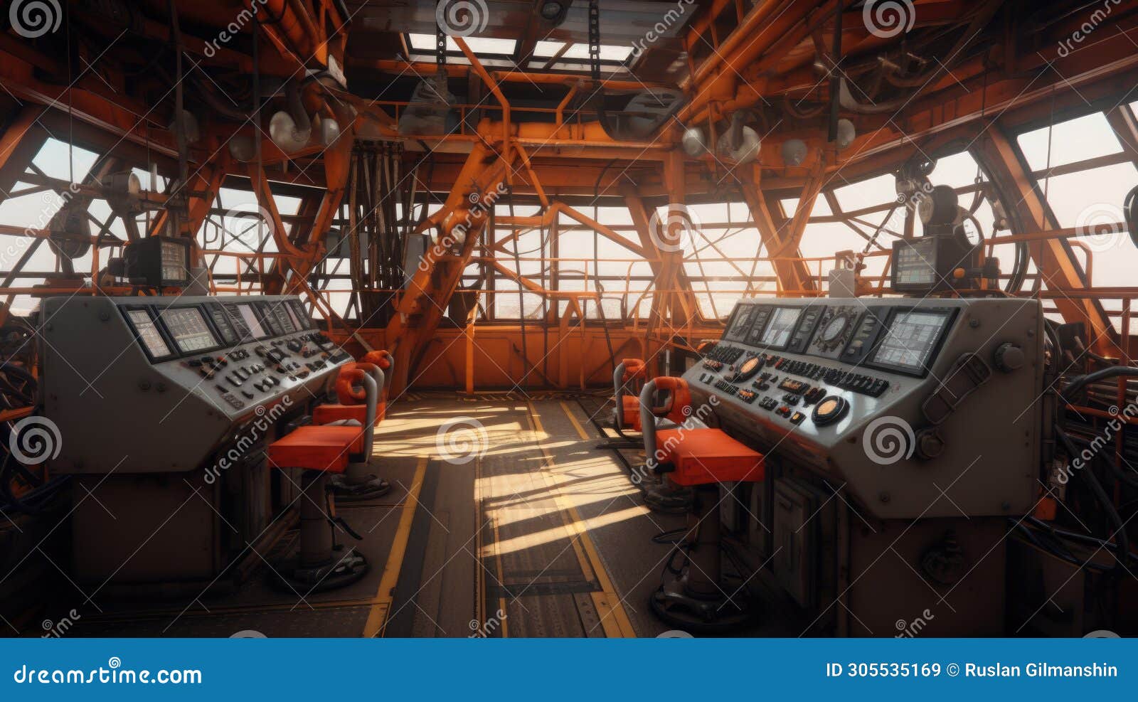 View of the Control Console on the Navigational Bridge of the Cargo ...