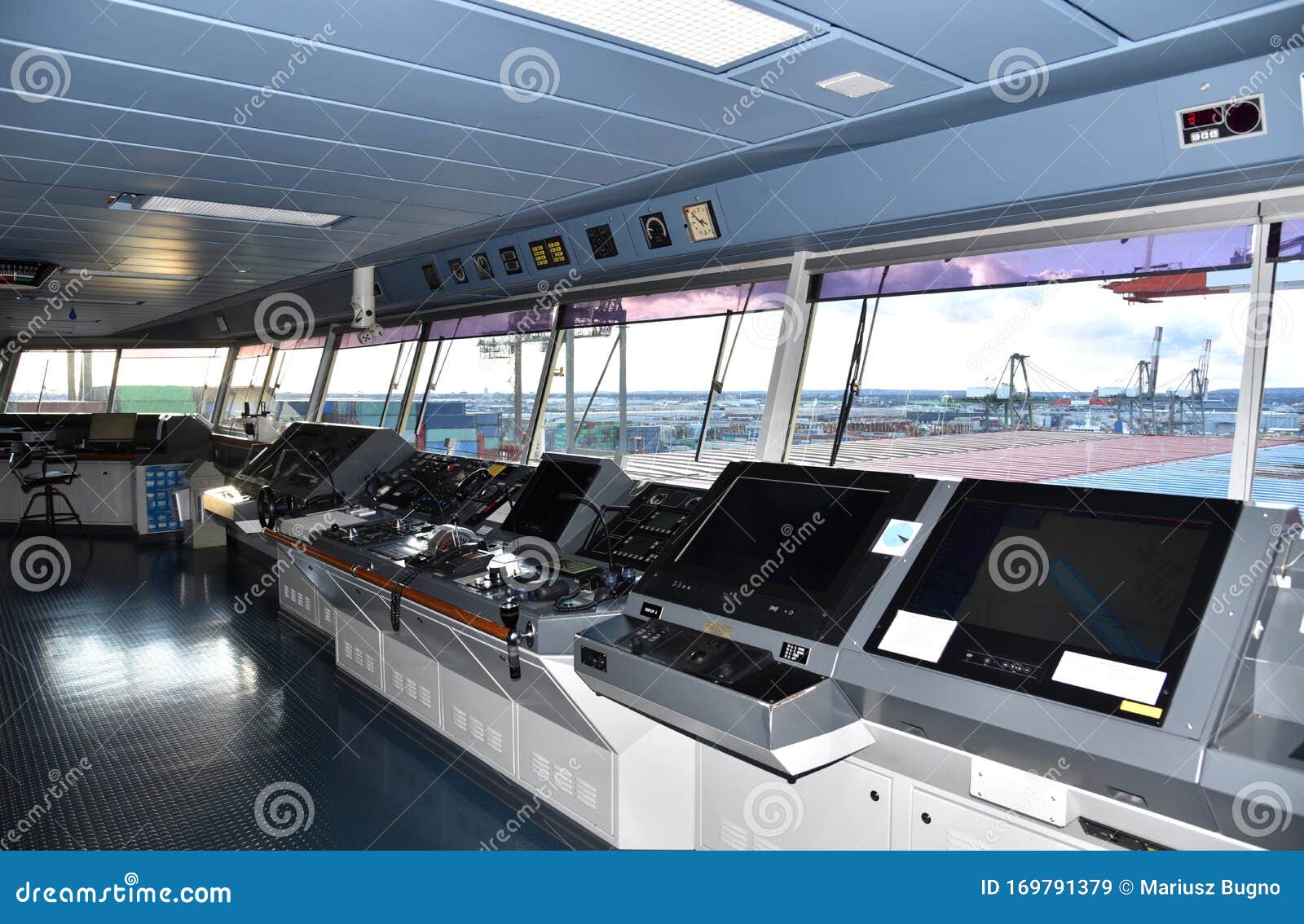 View of the Control Console on the Navigational Bridge of the Cargo ...