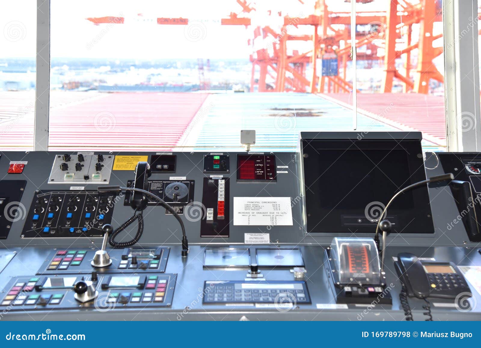 View of the Control Console on the Navigational Bridge of the Cargo ...