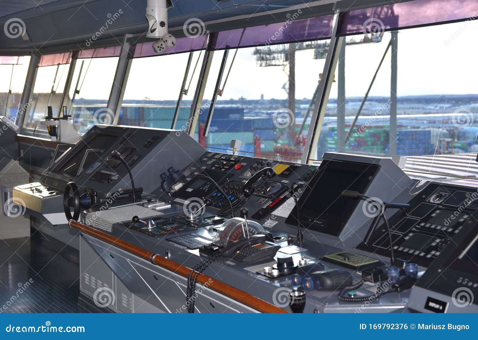 View of the Control Console on the Navigational Bridge of the Cargo ...