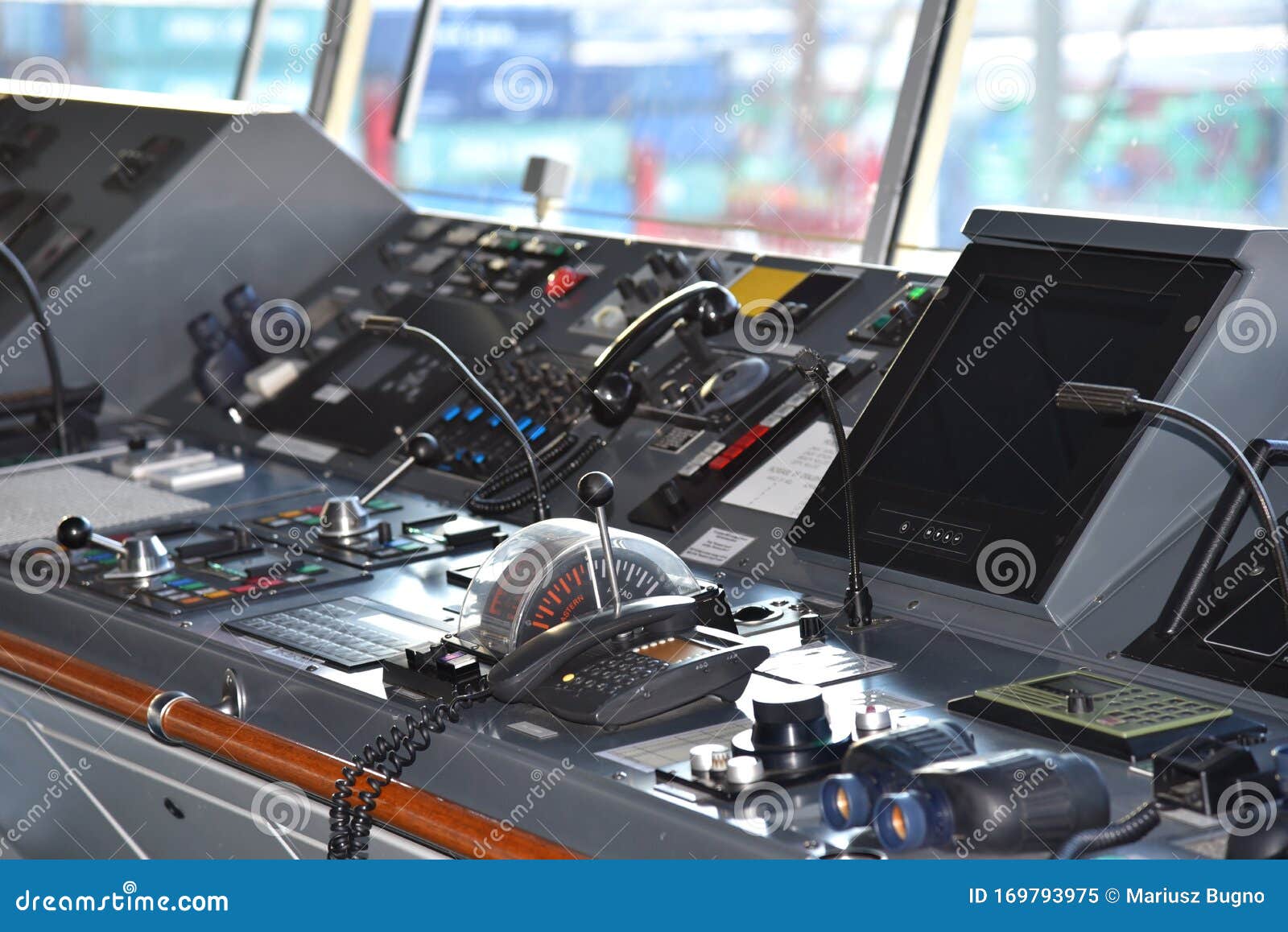 View of the Control Console on the Navigational Bridge of the Cargo ...