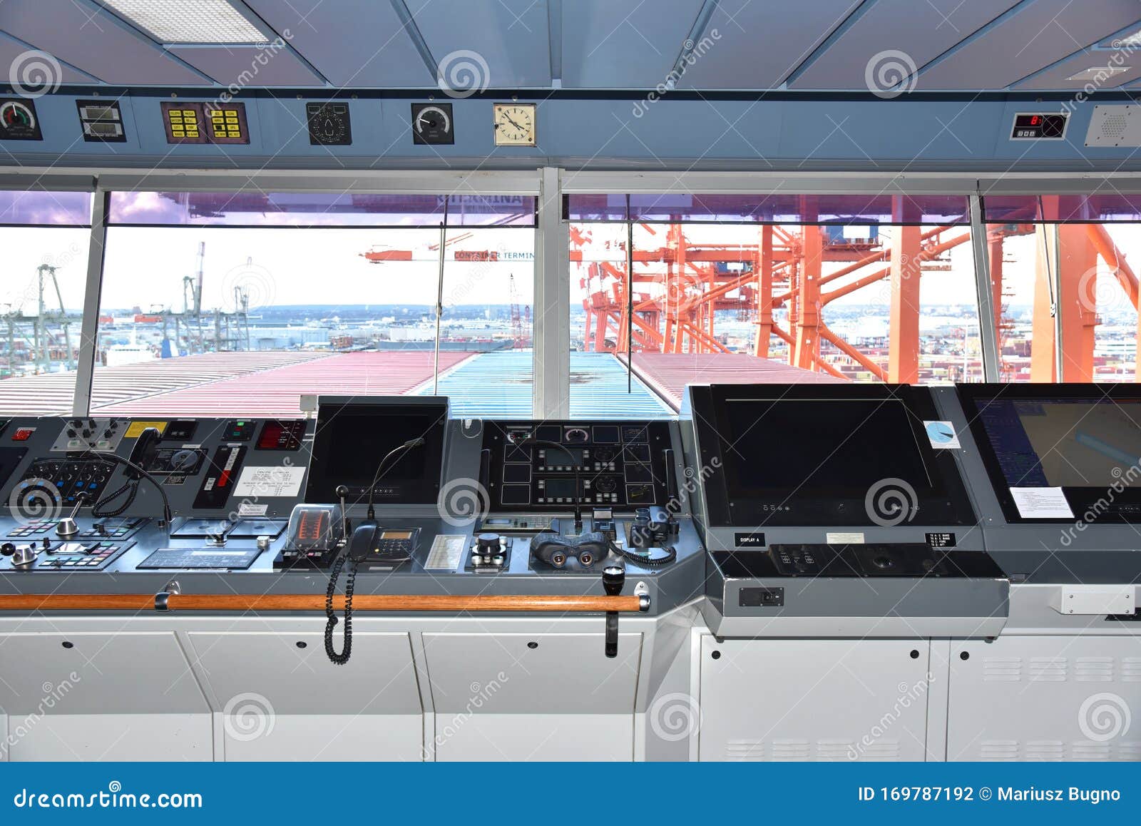 View of the Control Console on the Navigational Bridge of the Cargo ...
