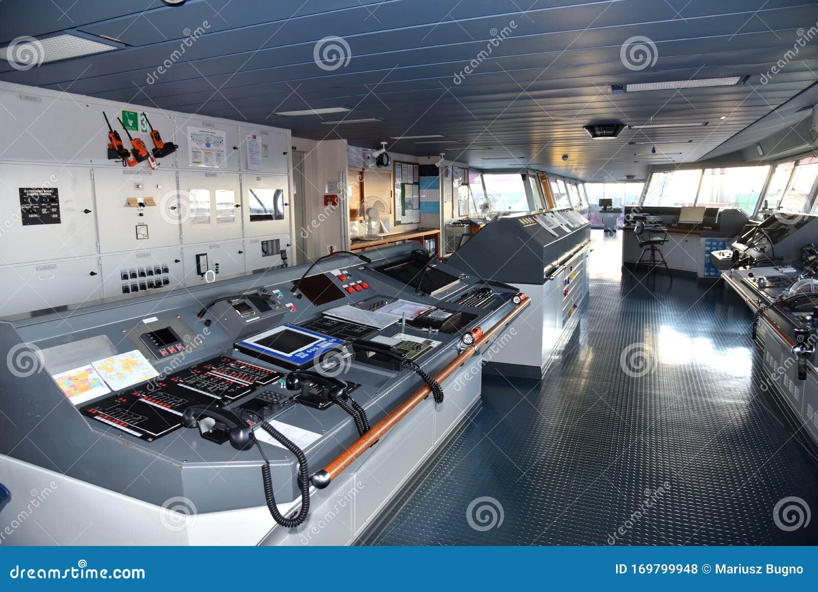 View of the Control Console on the Navigational Bridge of the Cargo ...