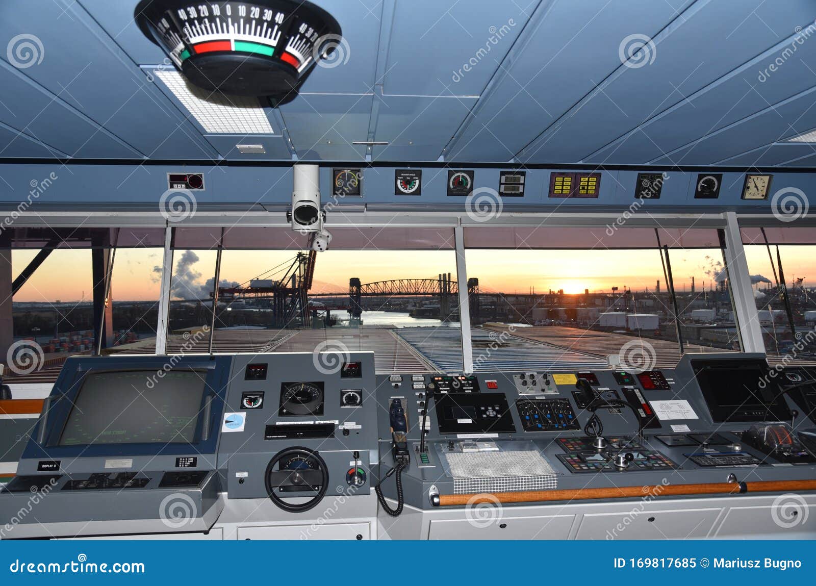 View of the Control Console on the Navigational Bridge of the Cargo ...