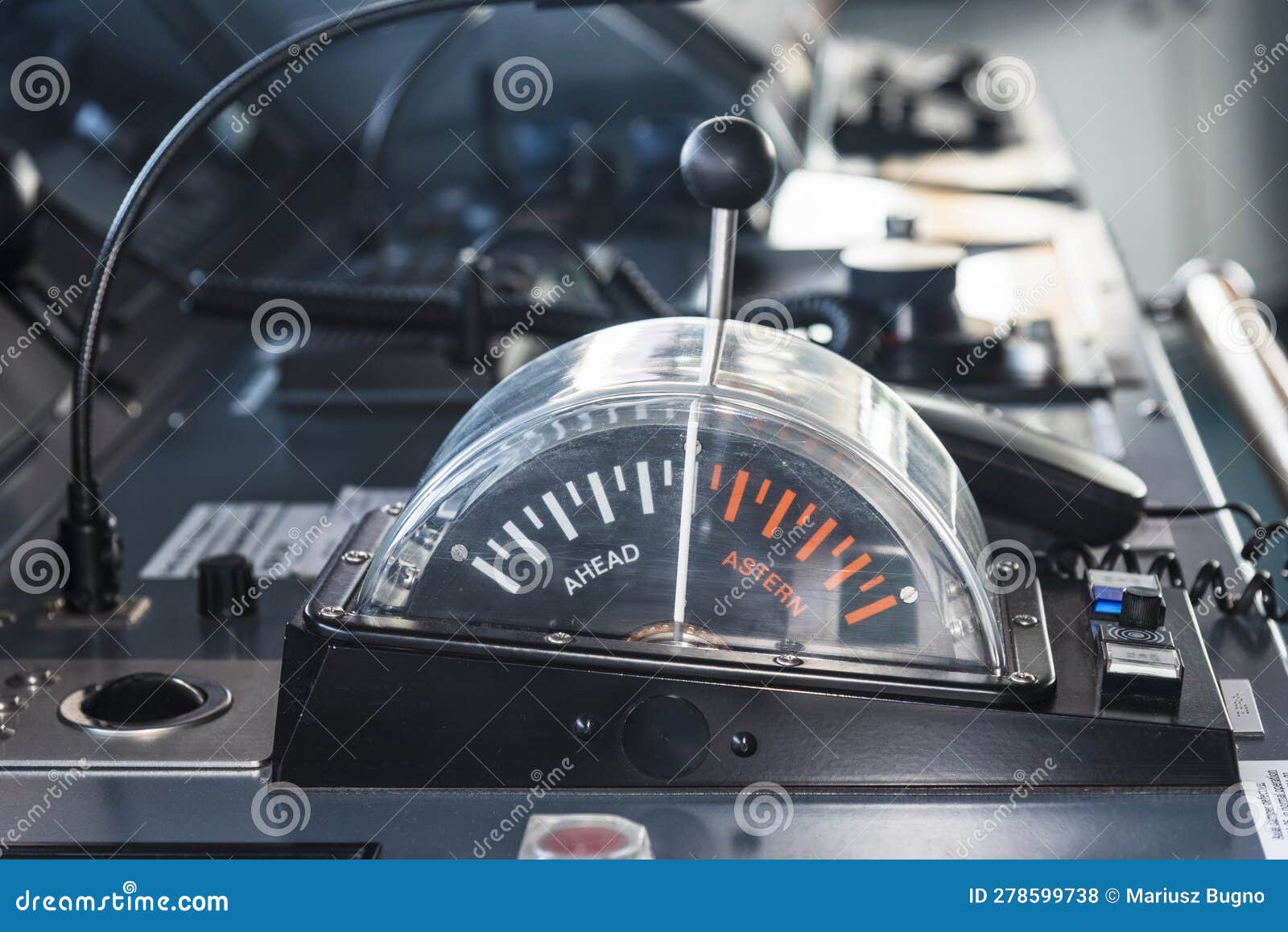 View of the Control Console (telegraph) on the Navigational Bridge ...