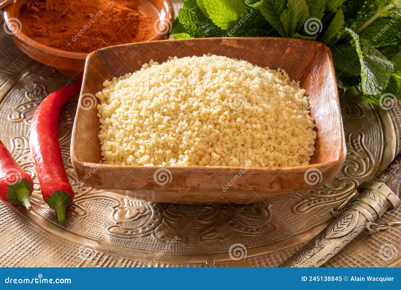 Cooked Semolina in a Bowl on a Tray with Spices Stock Image - Image of ...