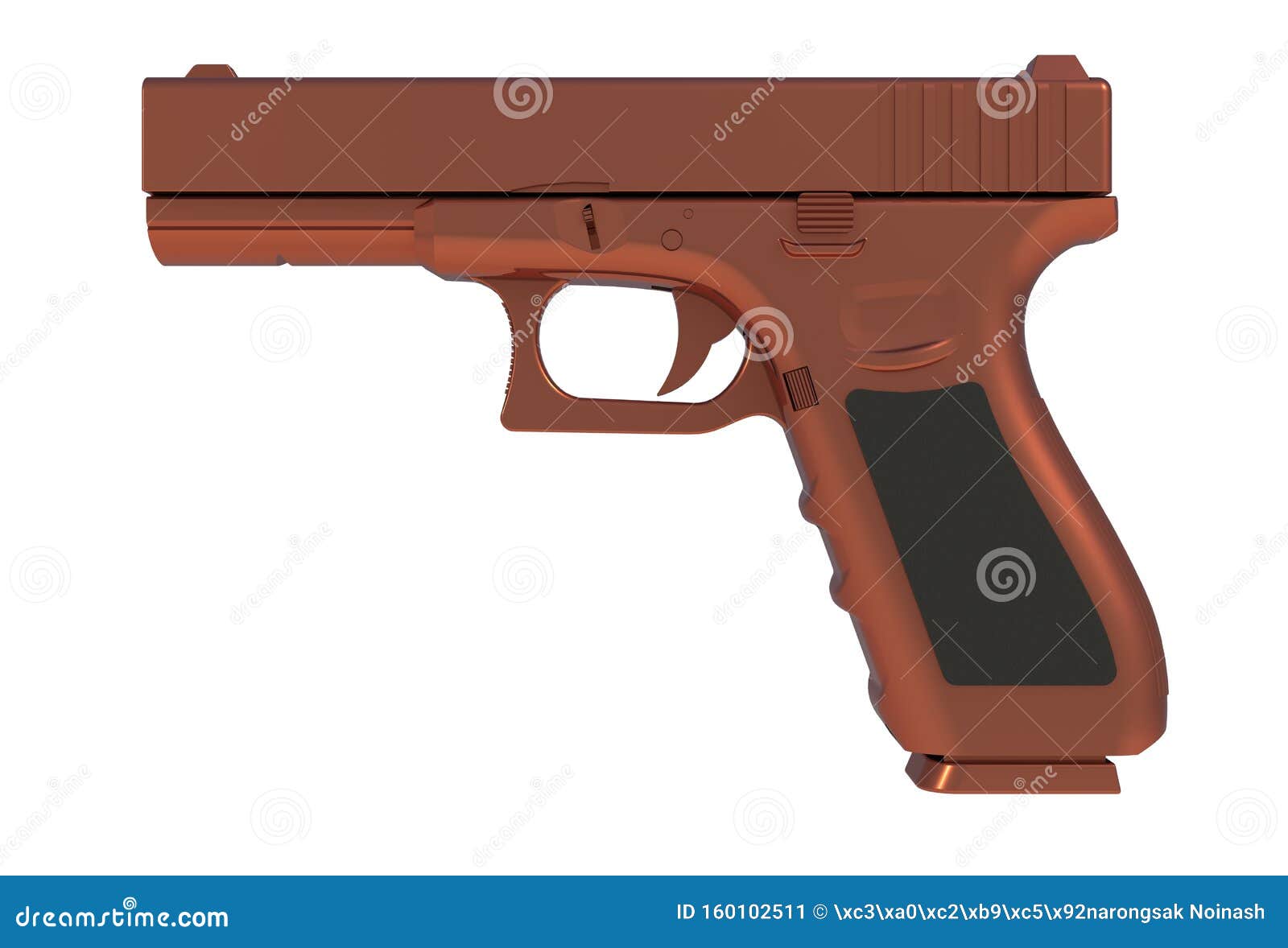 Beside View of Copper Semi Automatic 9x19 Handgun Isolated on White ...