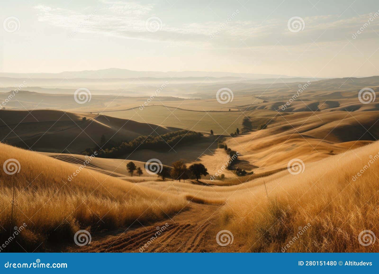 A View of the Countryside, with Rolling Hills and Golden Fields Stock ...