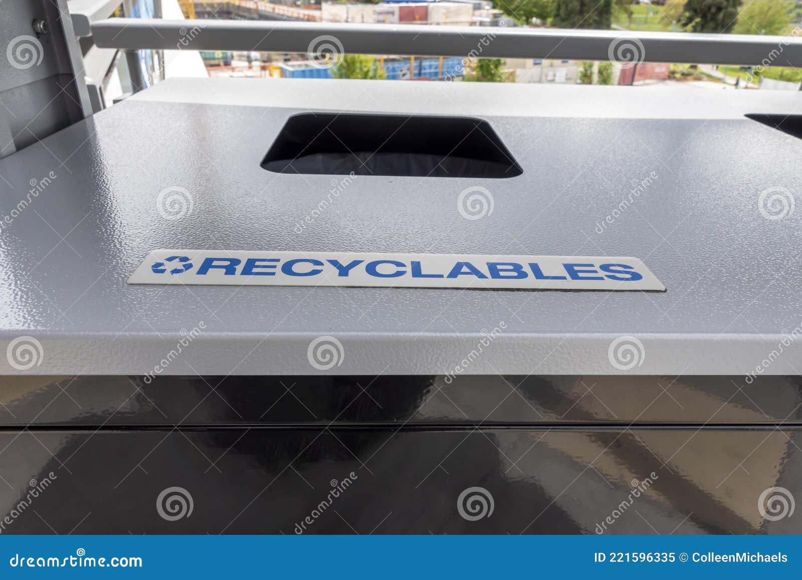 View of a Covered, Grey and Black Outdoor Trash Bin Labelled for ...