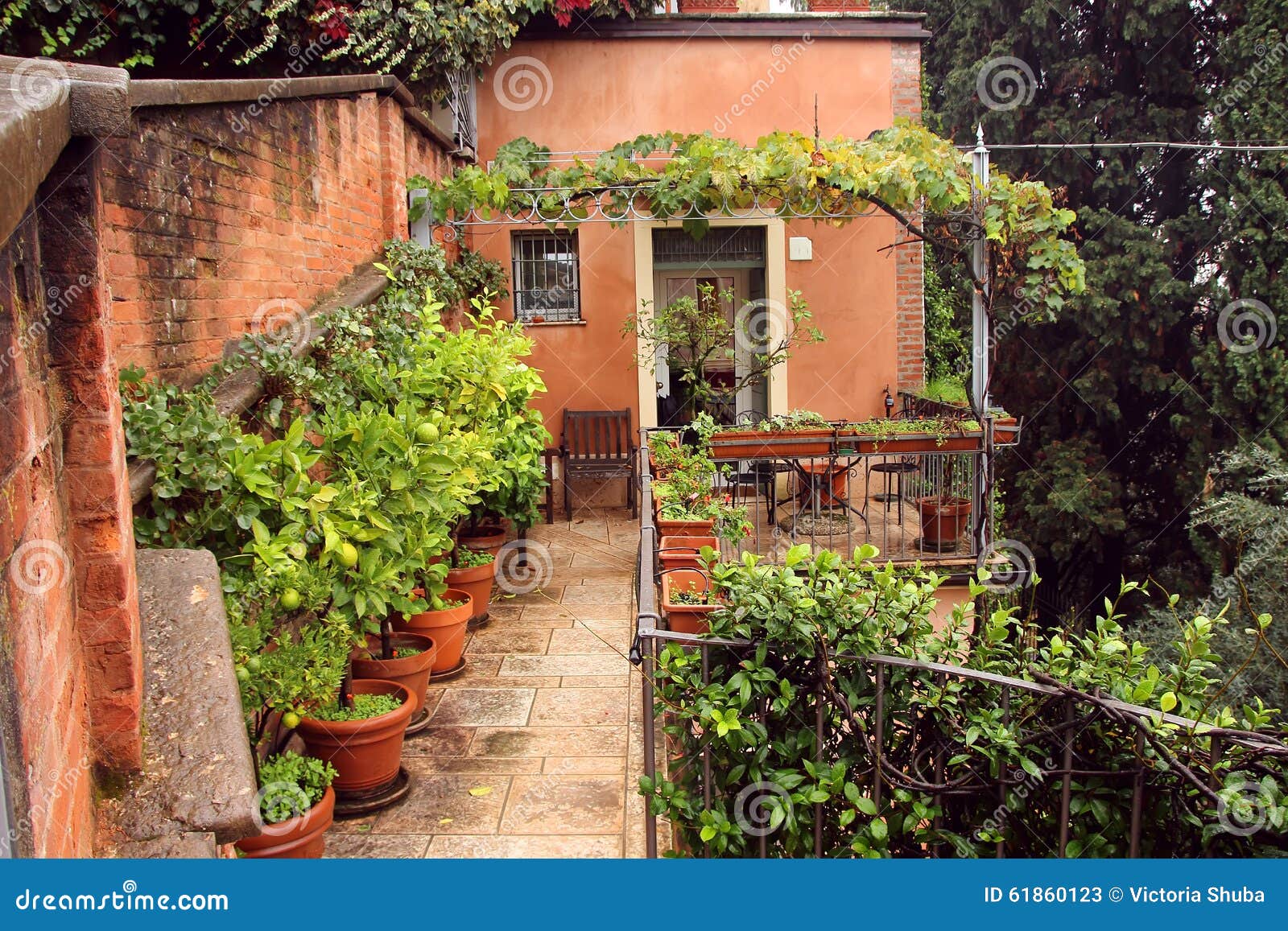 View of a cozy courtyard stock image. Image of feature - 61860123