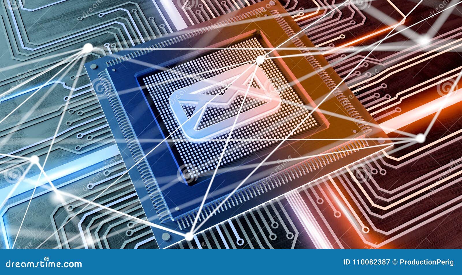 CPU Processor Chip with a Message and Network Connection on a Ci Stock ...