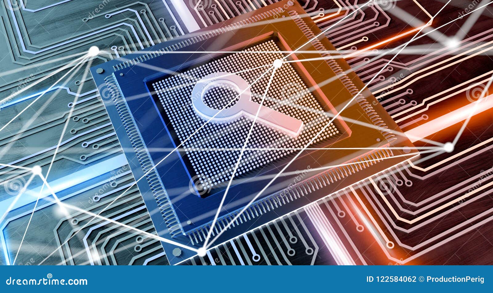 CPU Processor Chip with a Search Request and Network Connection Stock ...