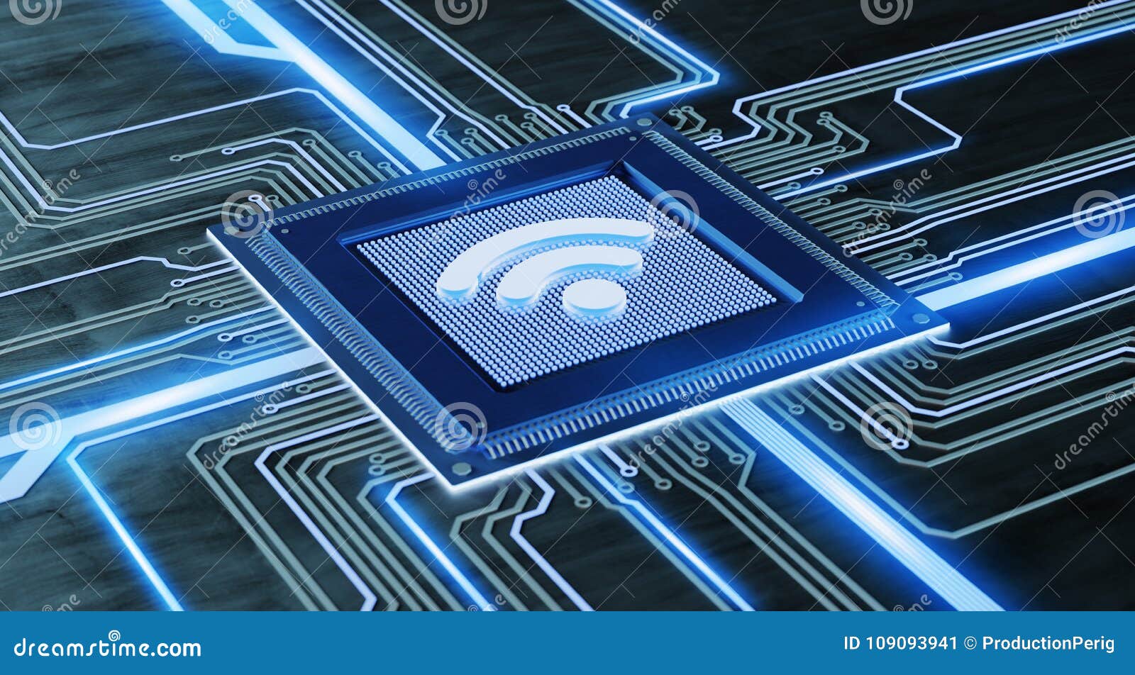 CPU Processor Chip with a Wifi Logo and Network Connection on a Stock ...