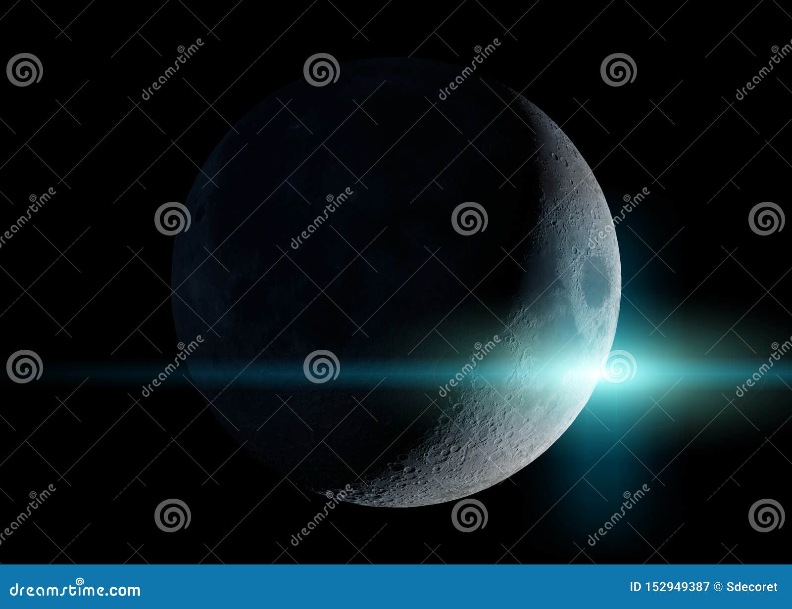 View of a Crescent Moon in Space with Stars Background 3D Rendering ...