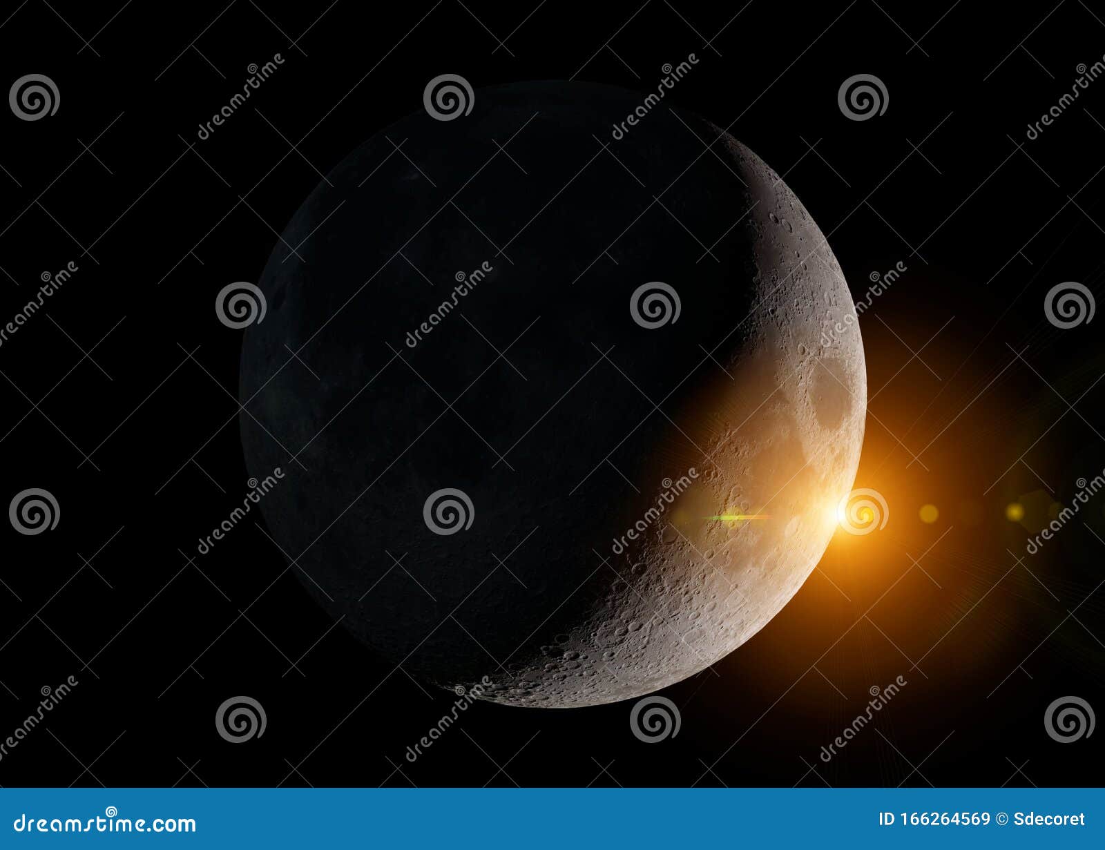 View of a Crescent Moon in Space with Stars Background 3D Rendering ...
