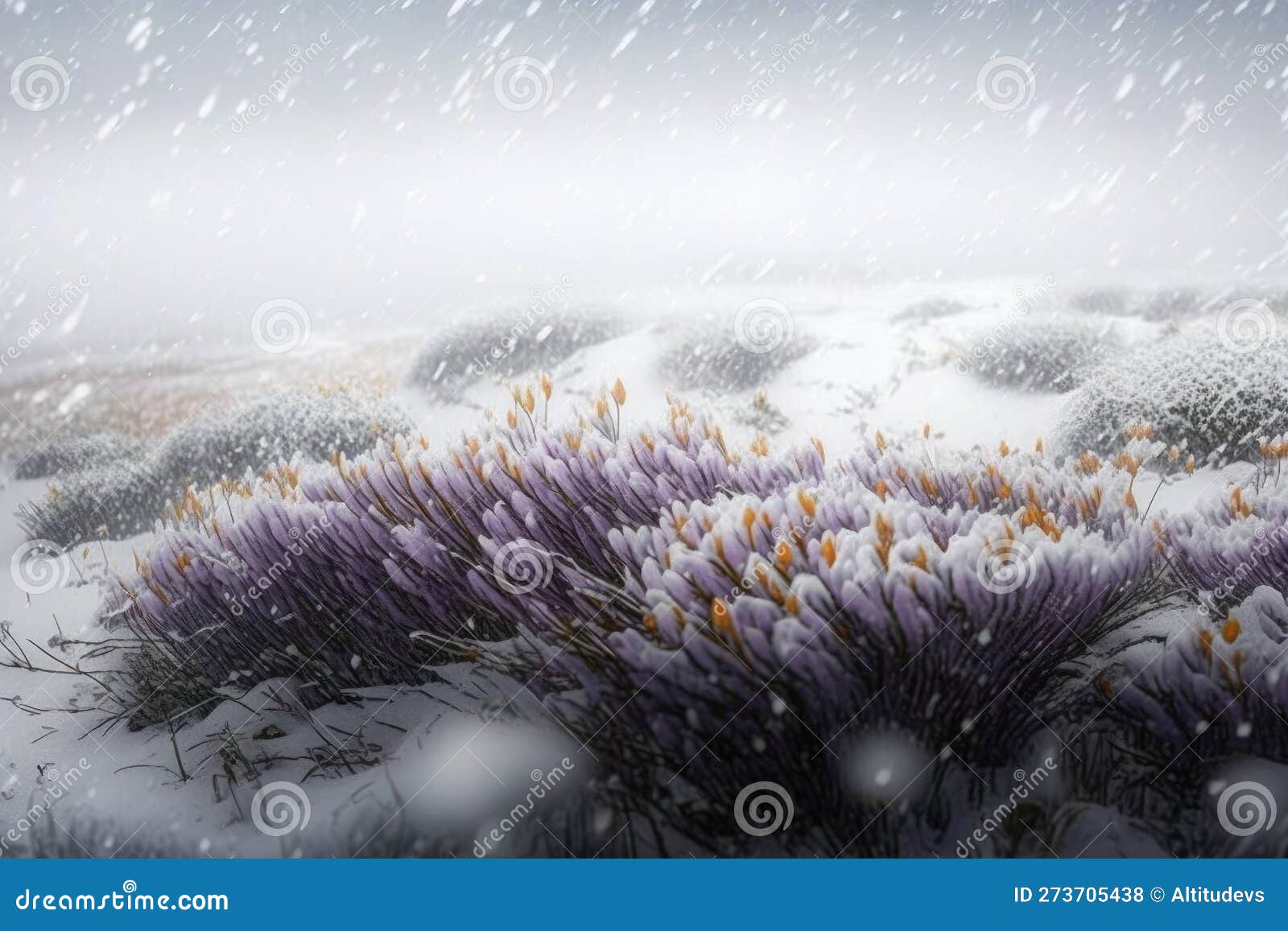 View of Crocus Field in the Midst of a Snowstorm Stock Photo - Image of ...