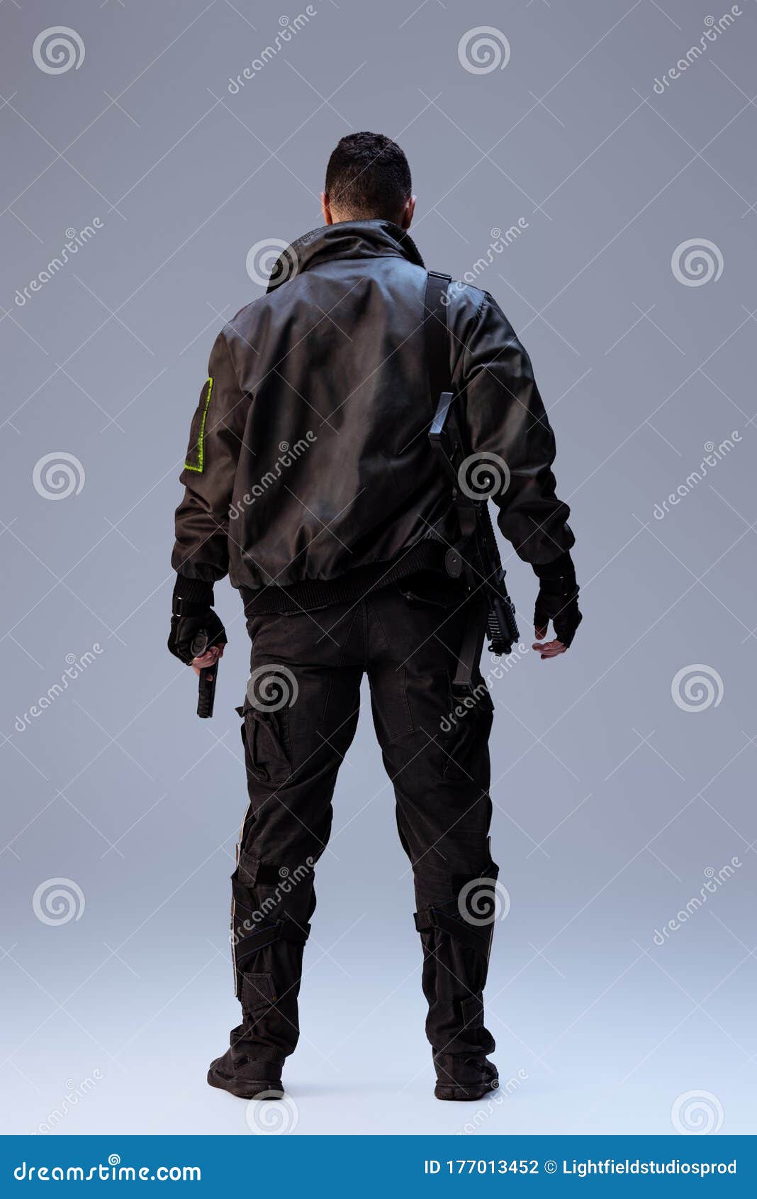 View of Cyberpunk Player Holding Gun Stock Photo - Image of technology ...