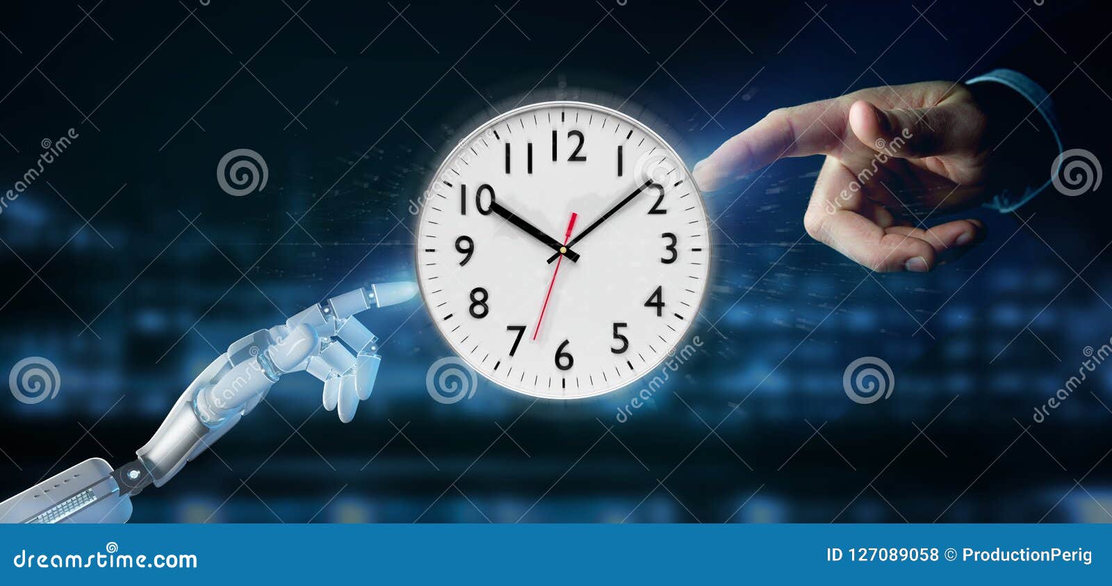 Cyborg Hand Holding a Clock Timer 3d Rendering Stock Photo - Image of ...