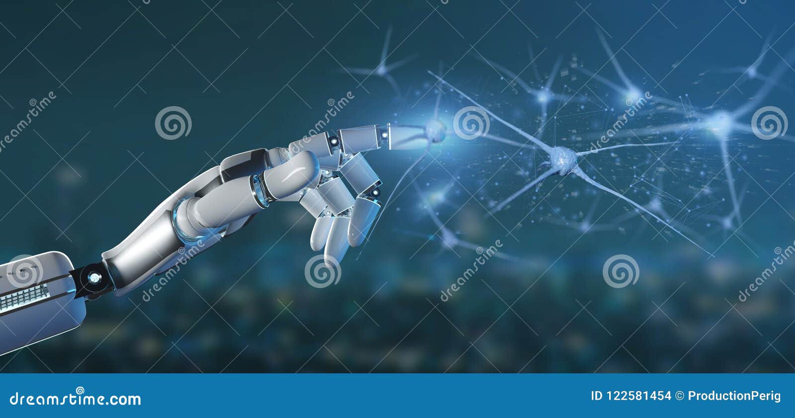 Cyborg Hand Holding a Group of Neuron 3d Rendering Stock Illustration ...