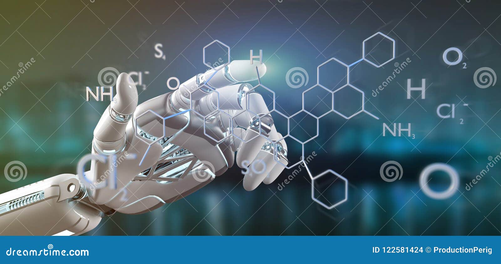 Cyborg Hand Holding a Molecule Structure 3d Rendering Stock ...