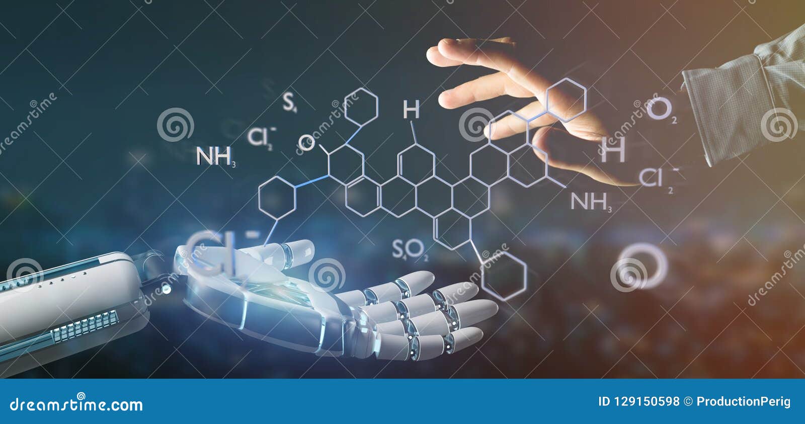 Cyborg Hand Holding a Molecule Structure 3d Rendering Stock ...