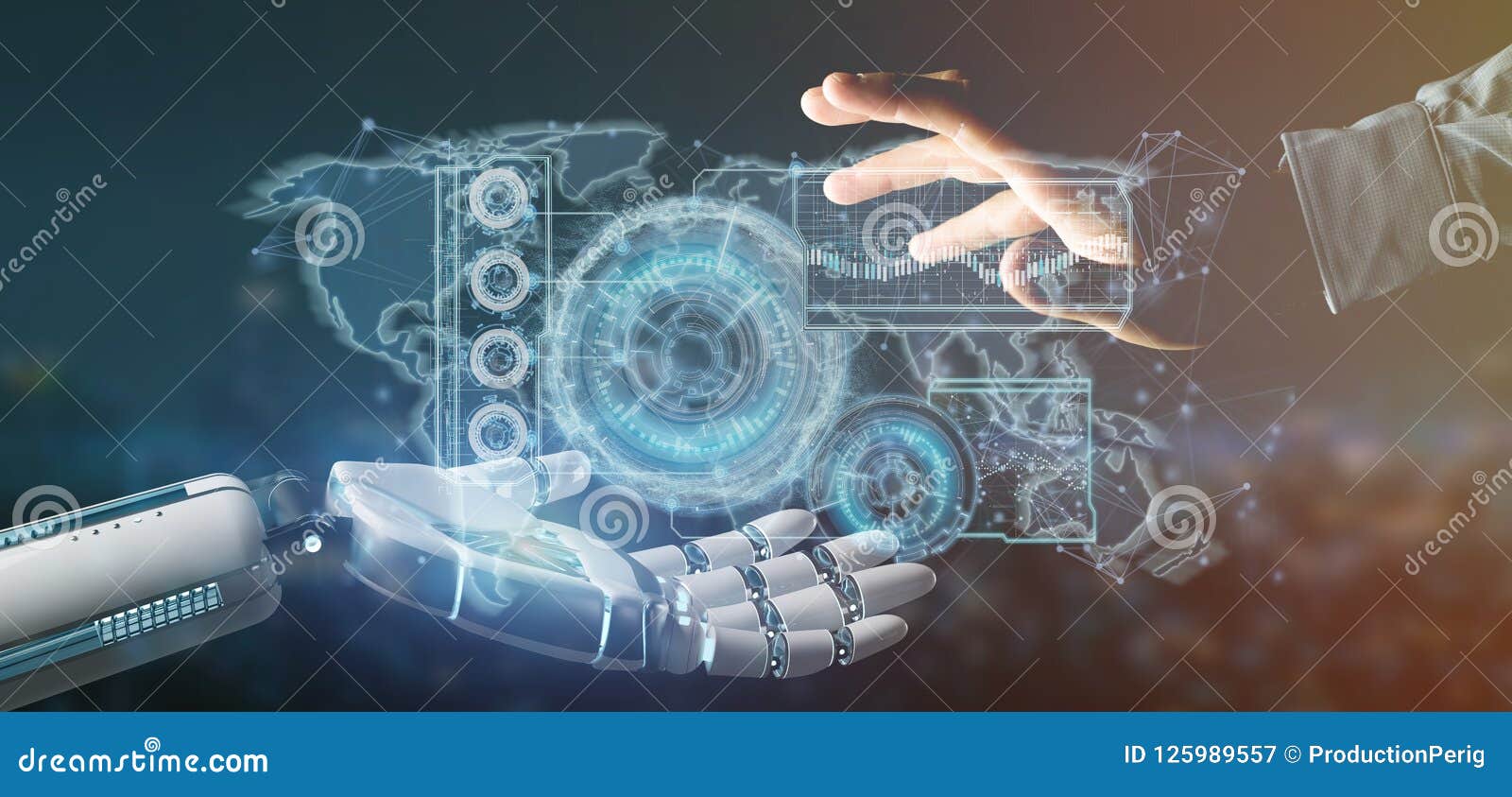 Cyborg Hand Holding a Technology Interface 3d Rendering Stock ...