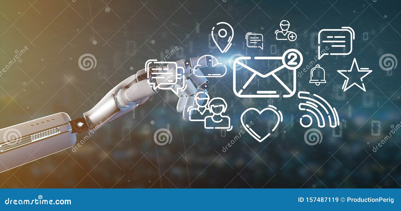 Cyborg Holding a Cloud of Social Media Network Icon Stock Image - Image ...