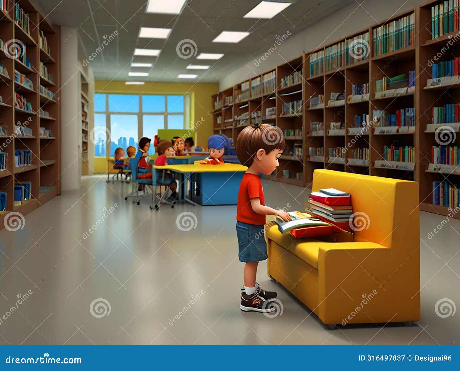 View of 3d Kids in the Library 3d Cartoon Stock Illustration ...