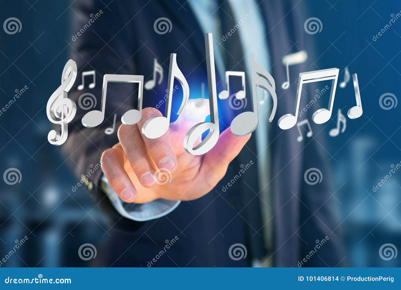 3d Render Music Notes on a Futuristic Interface Stock Photo - Image of ...