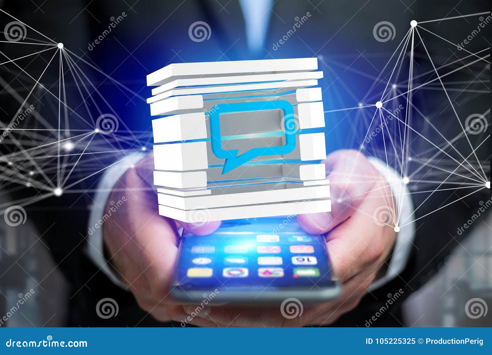 3D Rendering Blue Email Symbol Displayed in a Sliced Cube Stock Image ...