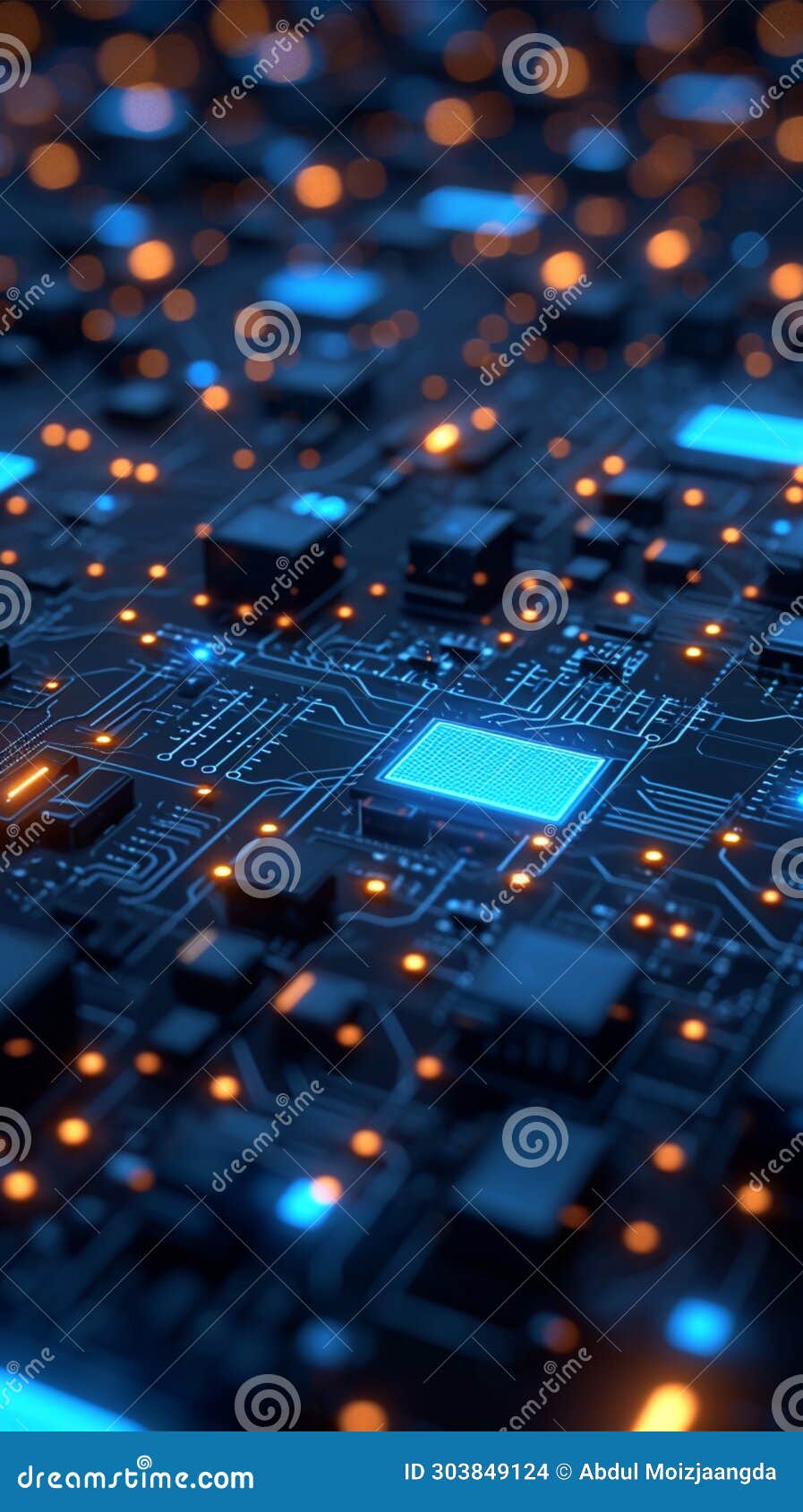 View 3D Rendering, Abstract Blue Technology, Circuit Board Background ...
