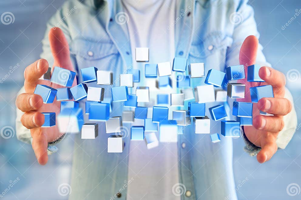 3d Rendering Blue and White Cube on a Futuristic Interface Stock Image ...