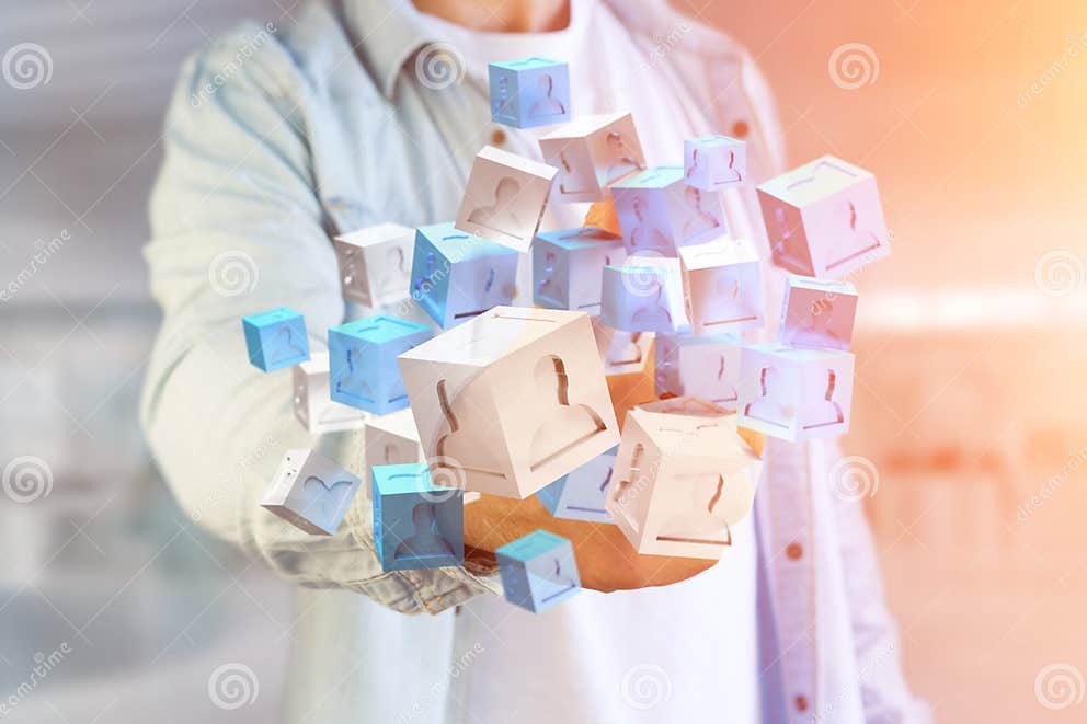 3d Rendering Blue and White Cube on a Futuristic Interface Stock ...