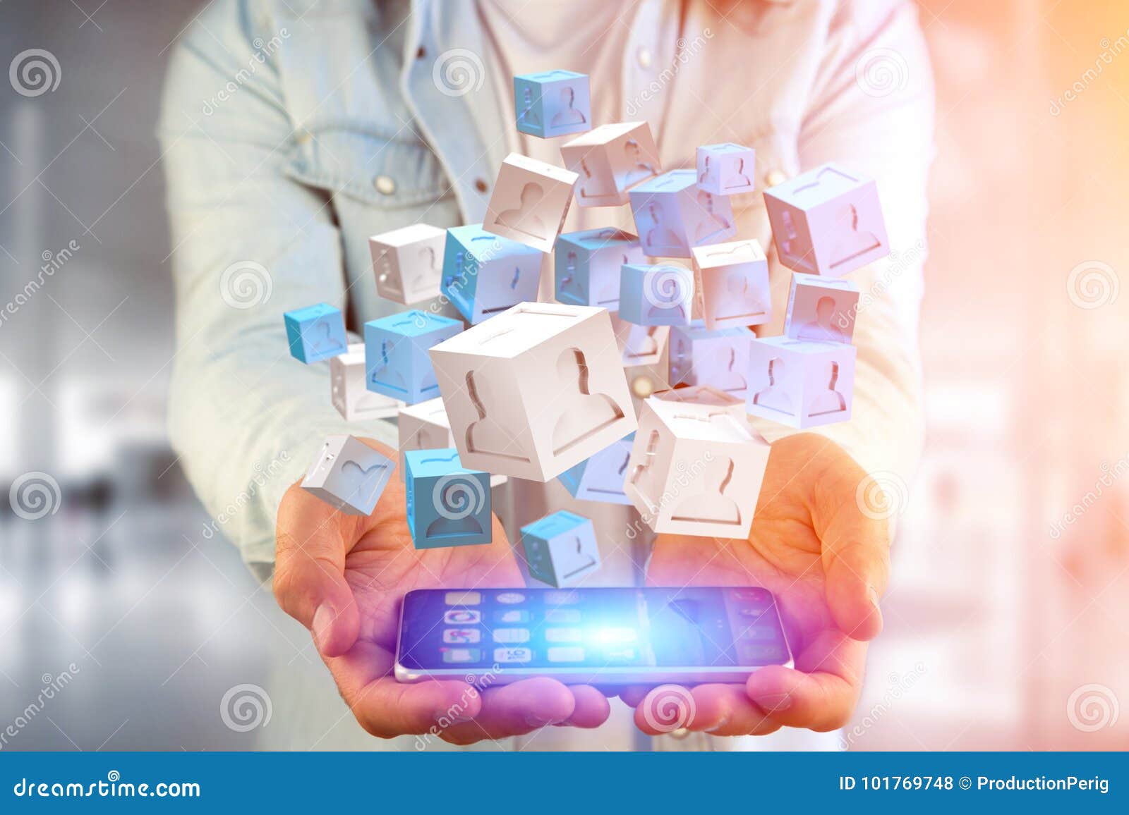 3d Rendering Blue and White Cube on a Futuristic Interface Stock Photo ...