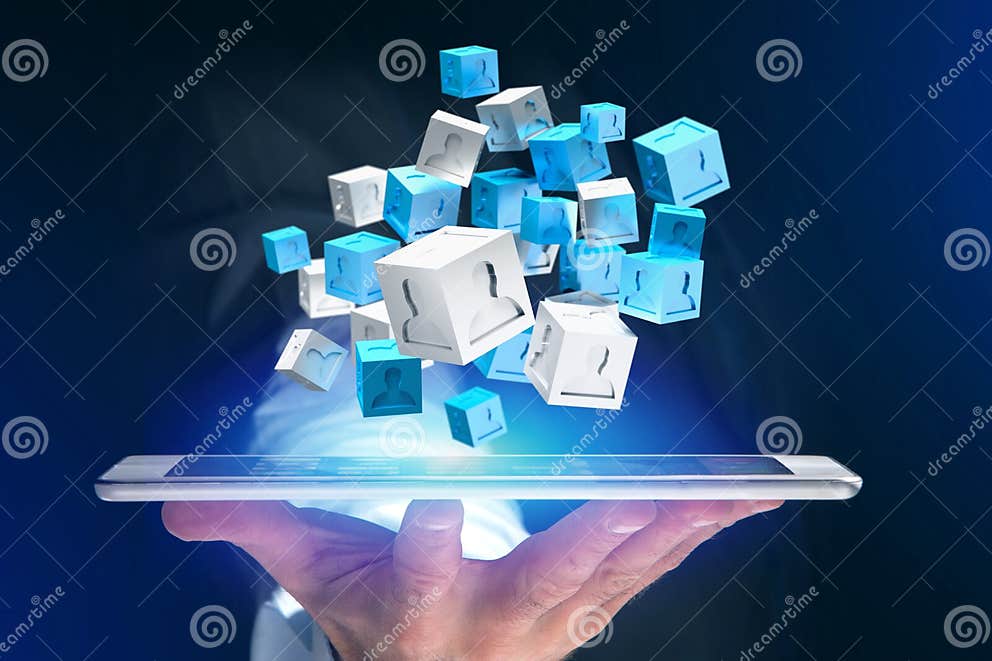 3d Rendering Blue and White Cube on a Futuristic Interface Stock ...