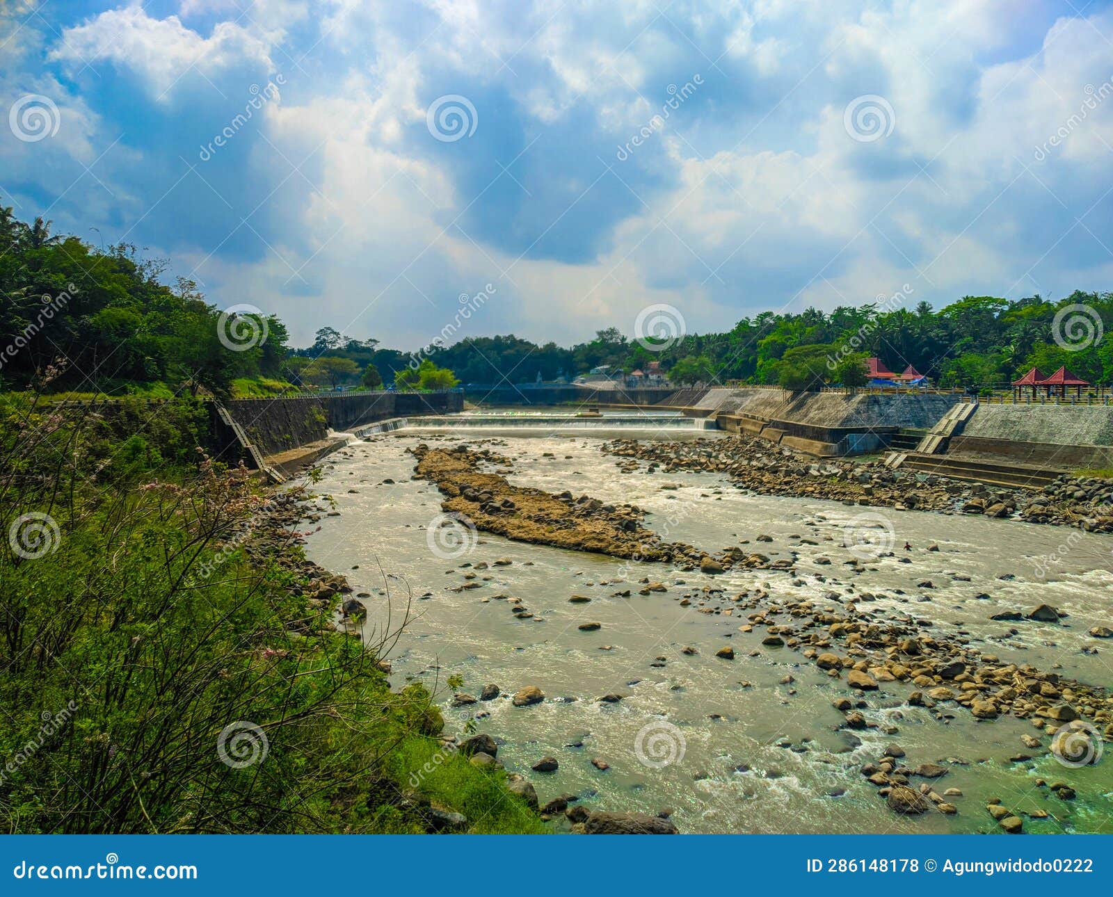 View of the Dam on the River, Water Discharge from the Reservoir Stock ...