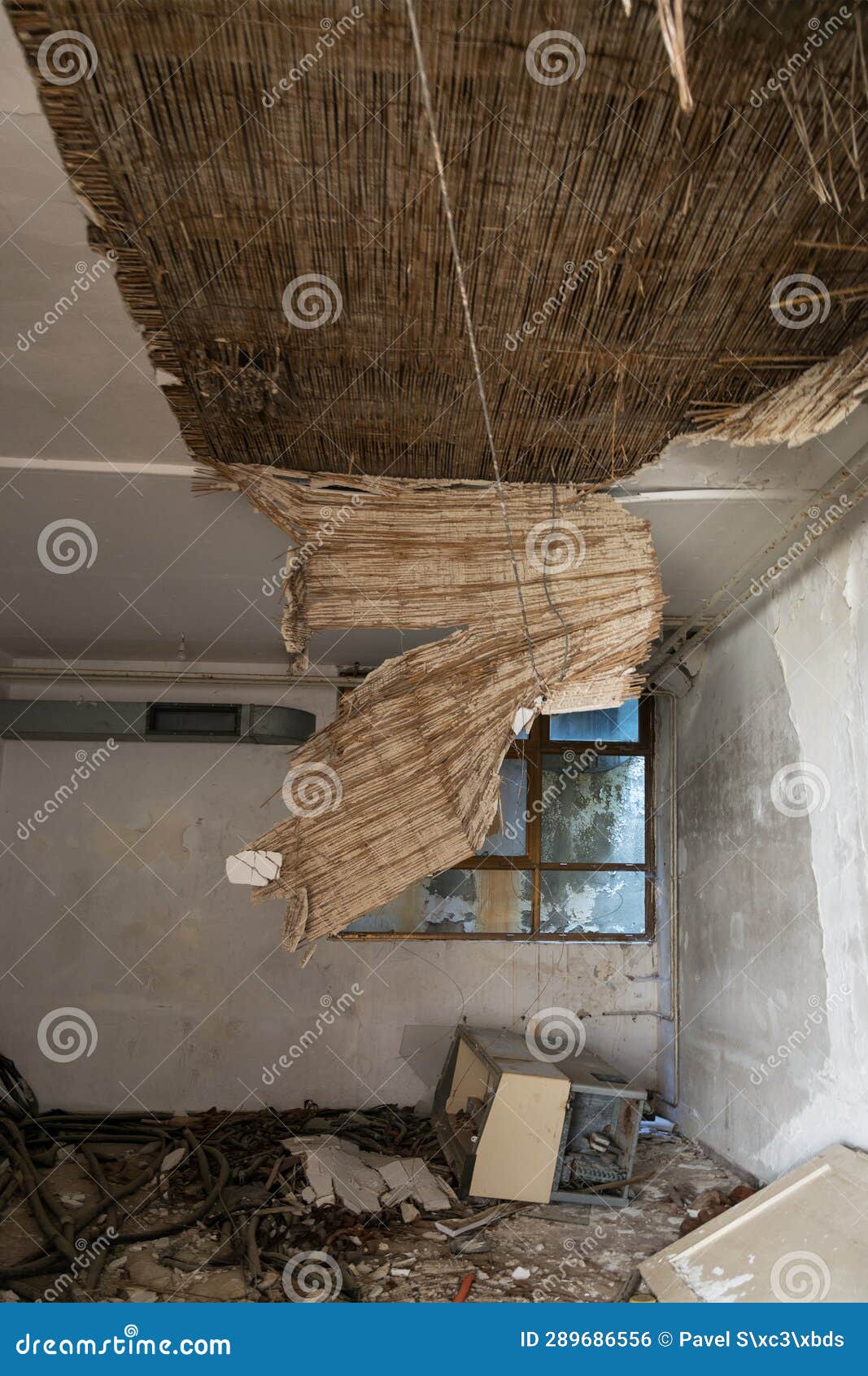 Damaged Room with a Collapsed Ceiling Stock Photo - Image of home ...