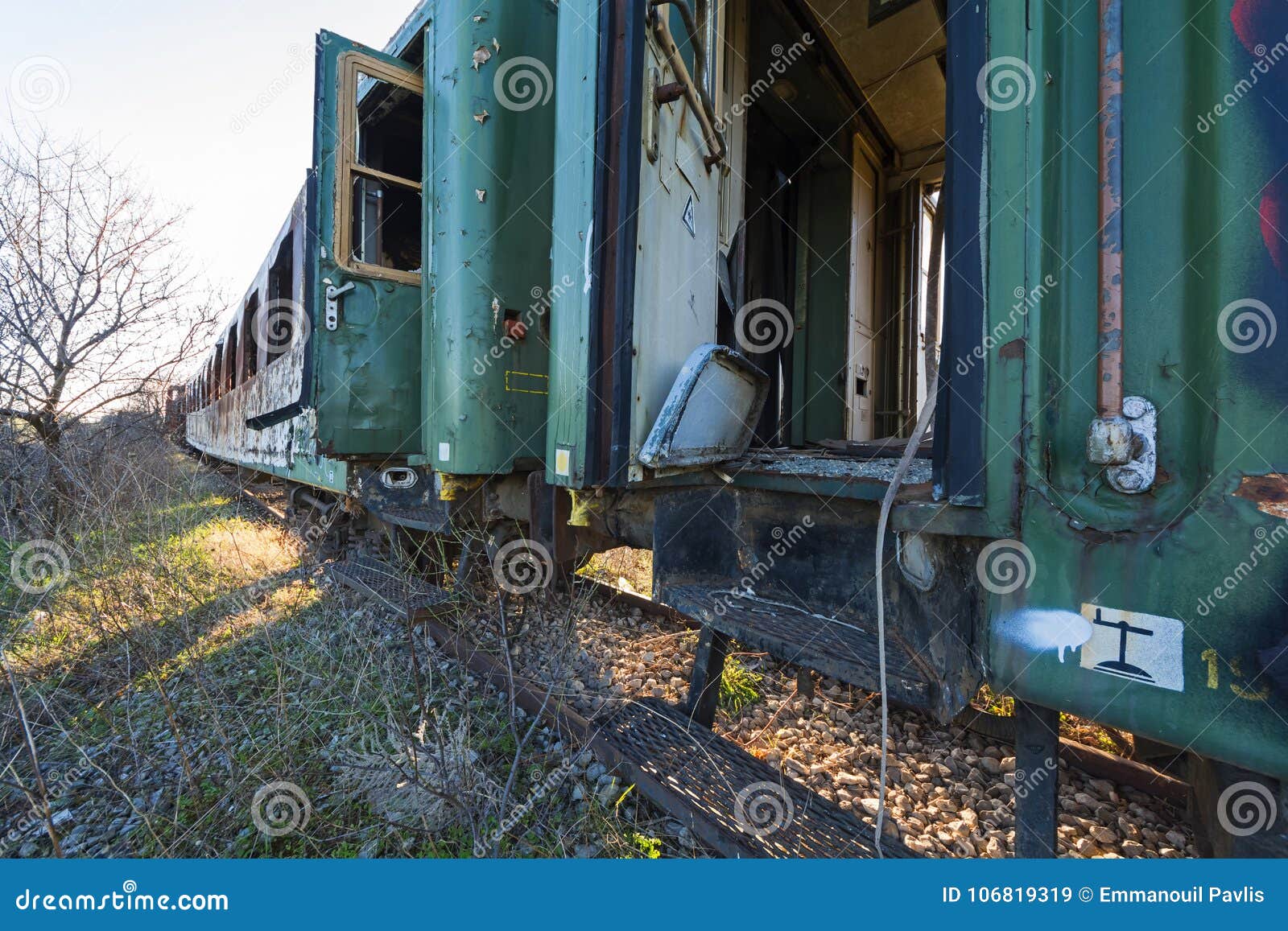 Damaged Train Wagons in an Old Abandoned Railway Network Stock Image ...
