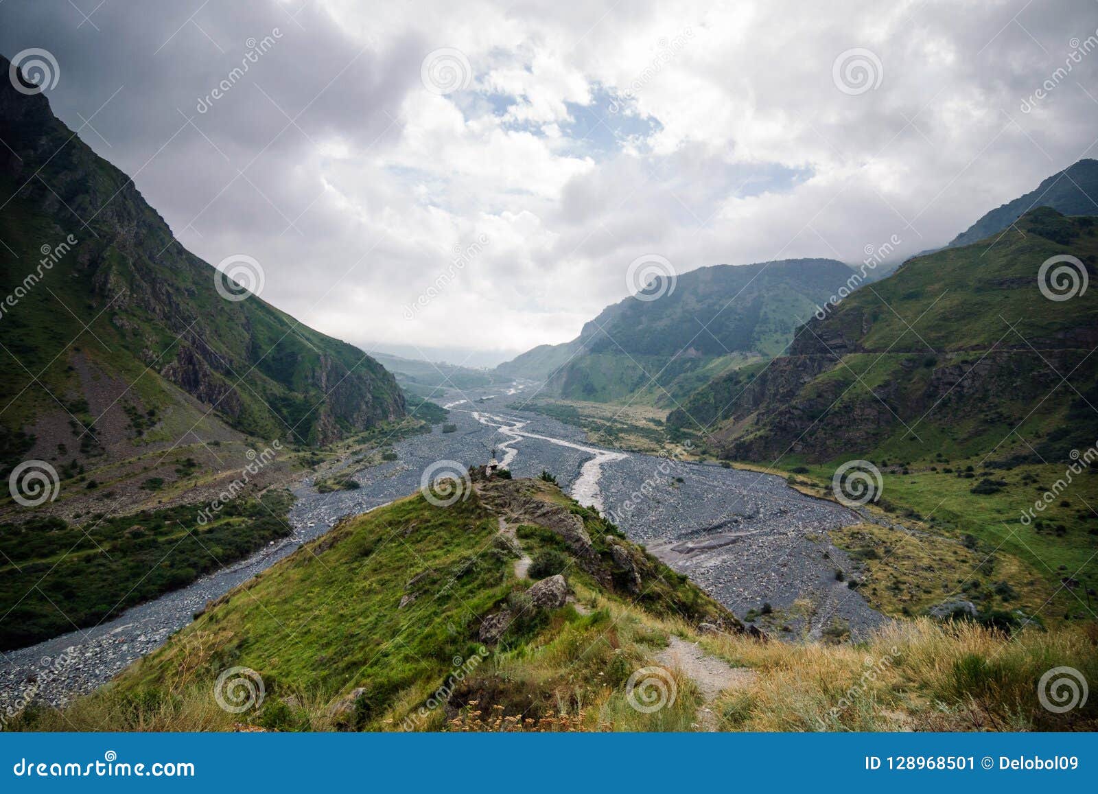 View of the Darial Gorge and the River Terek. Stock Image - Image of ...