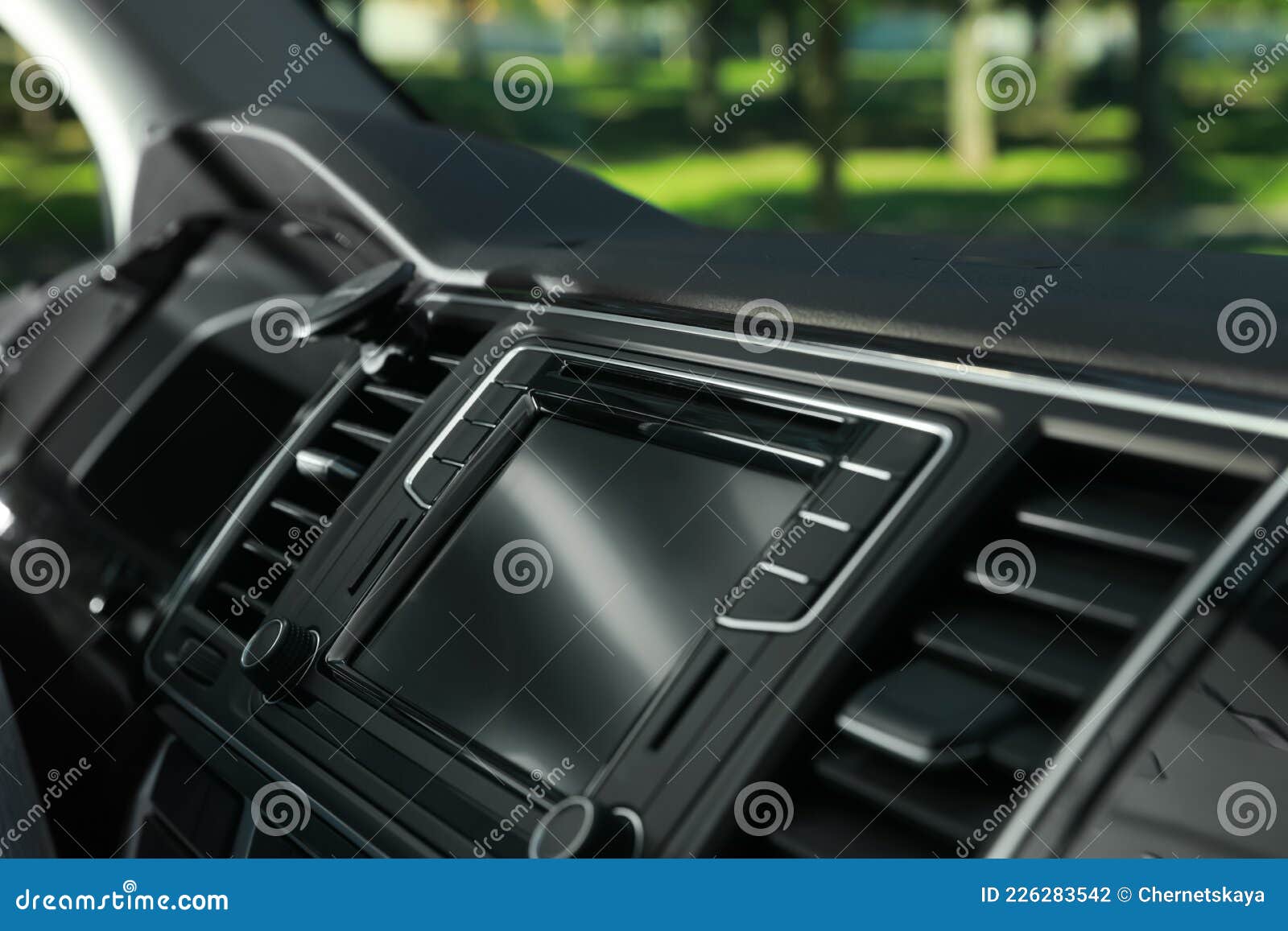 View of Dashboard with Navigation System in Modern Car Stock Photo ...